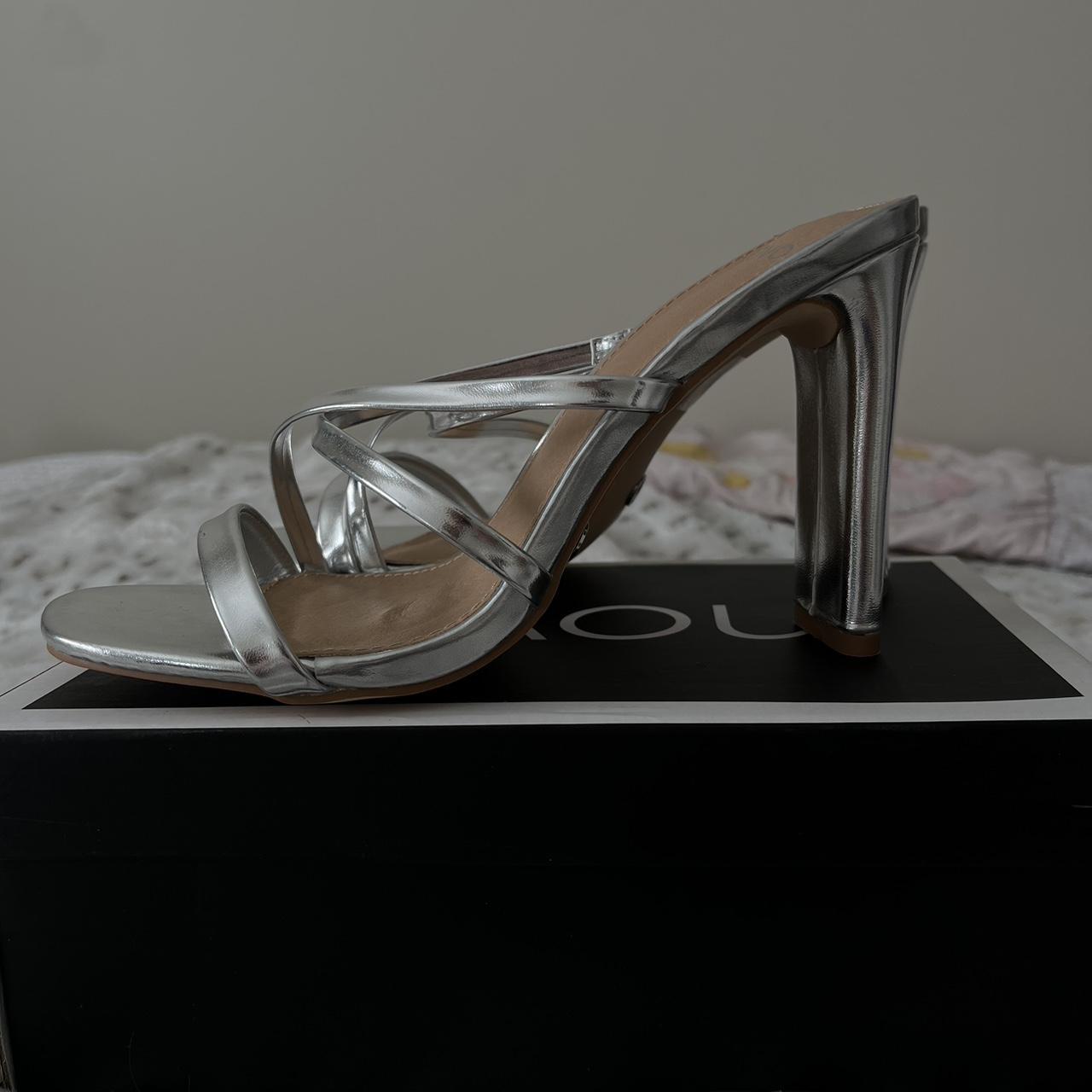 Silver slim rectangular heels🩶 Best fit for womens... | Depop