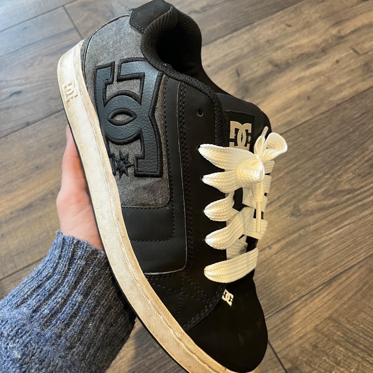 Vintage DC shoes black and blueish with white... | Depop