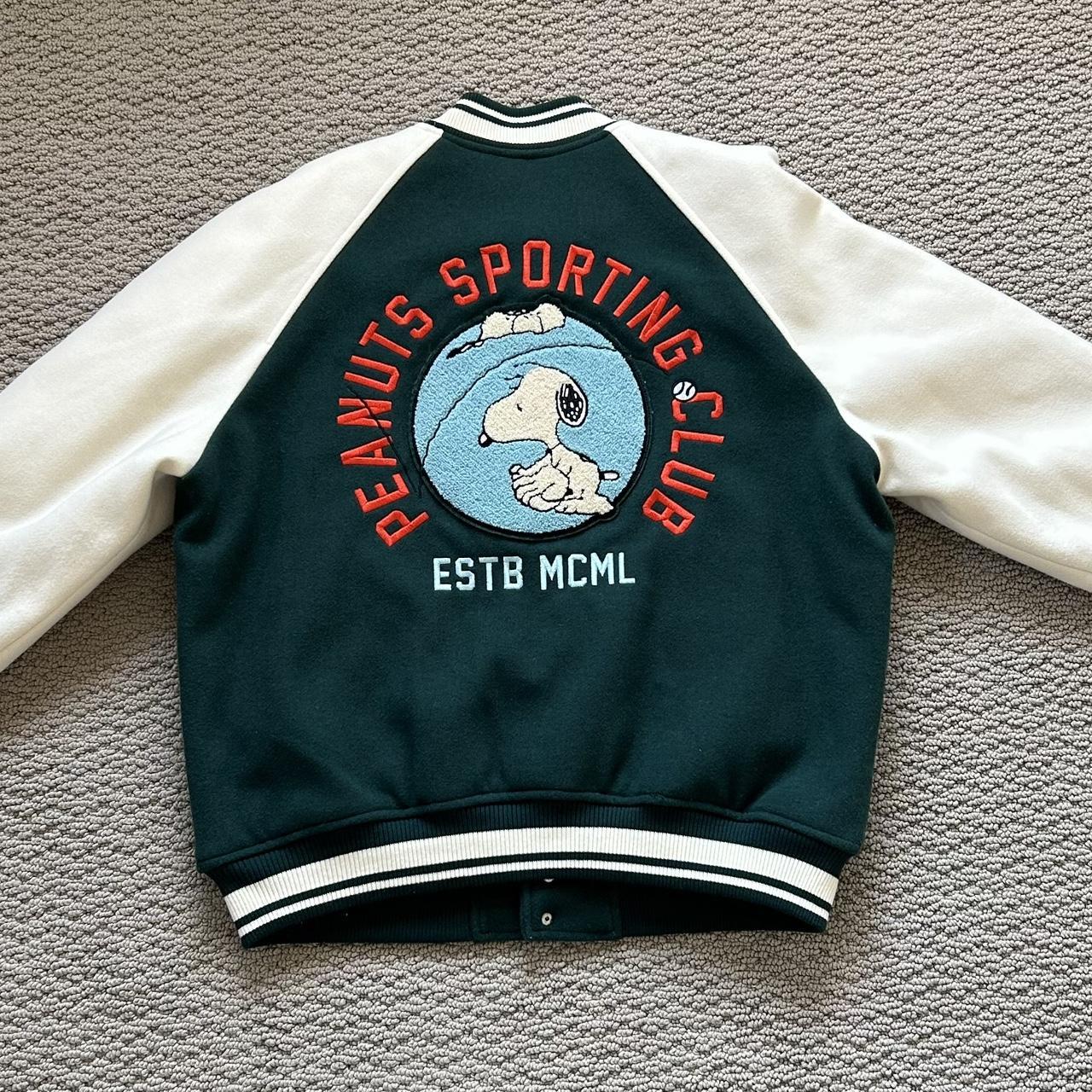 Large Zara peanuts varsity jacket Worn once - Depop