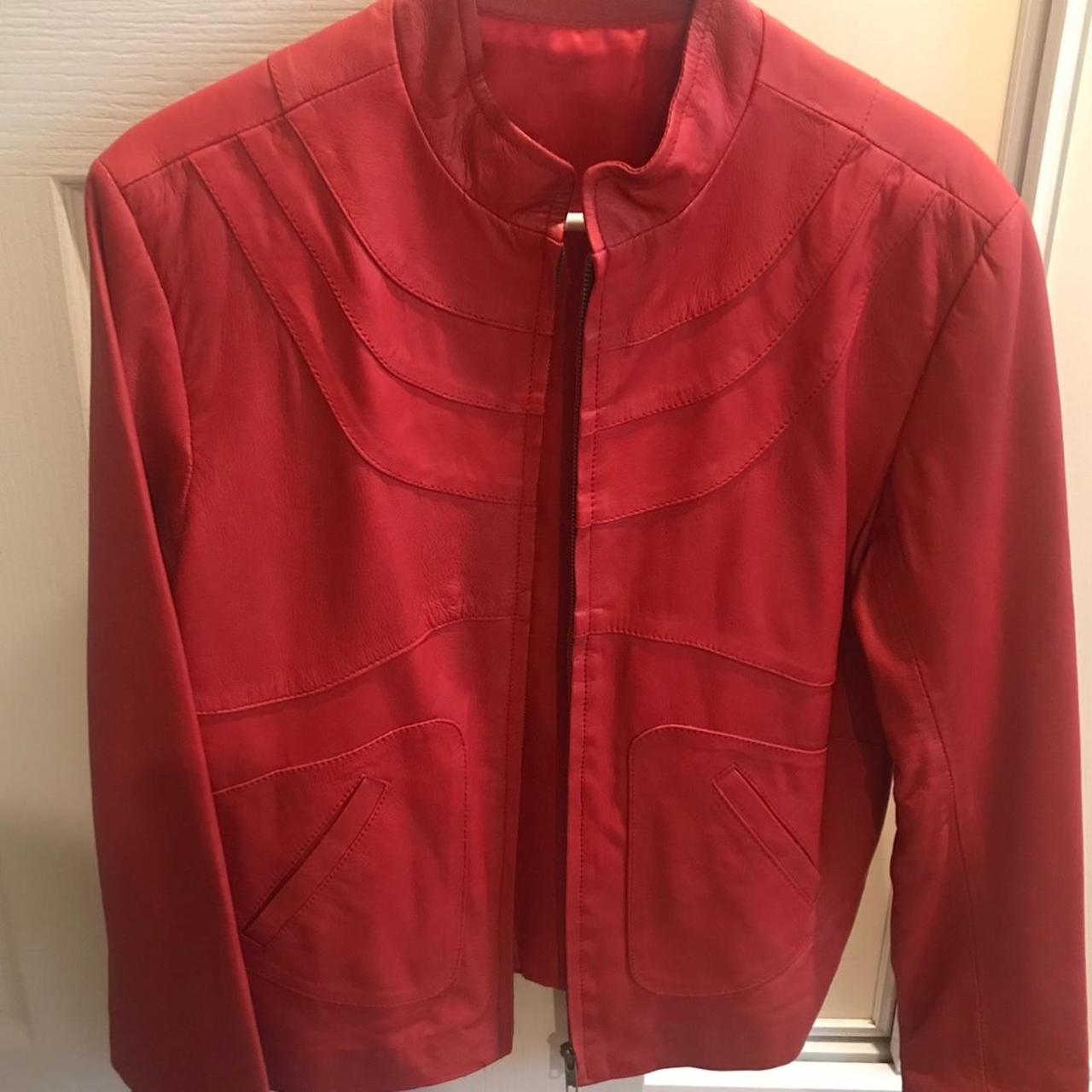 red leather jacket worn once - Depop