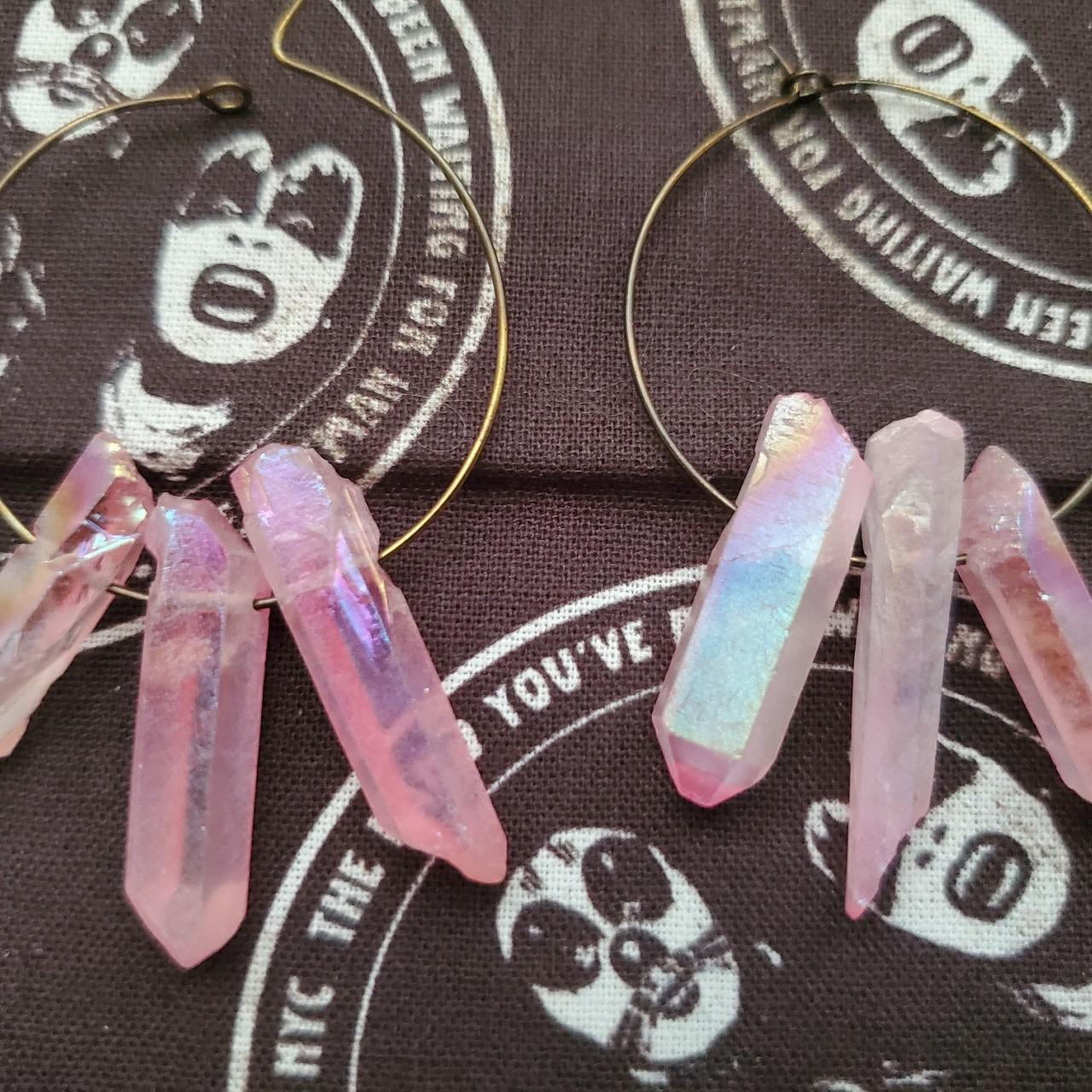 Cute Pink crystal hoop earrings - Depop