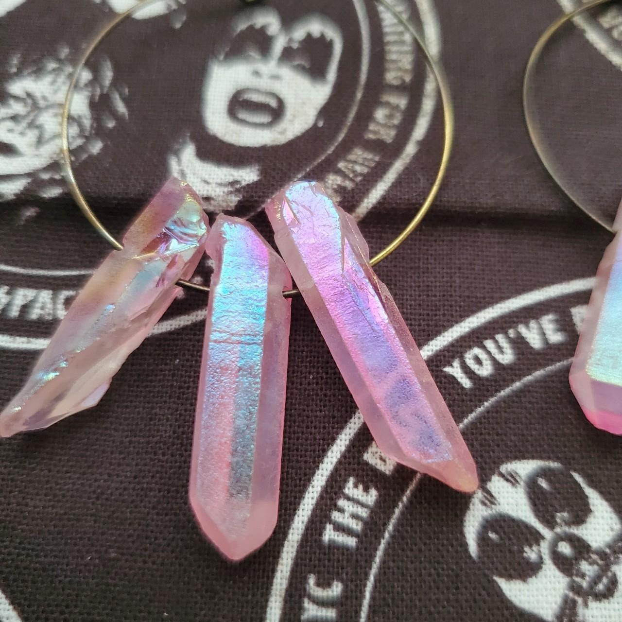 Cute Pink crystal hoop earrings - Depop