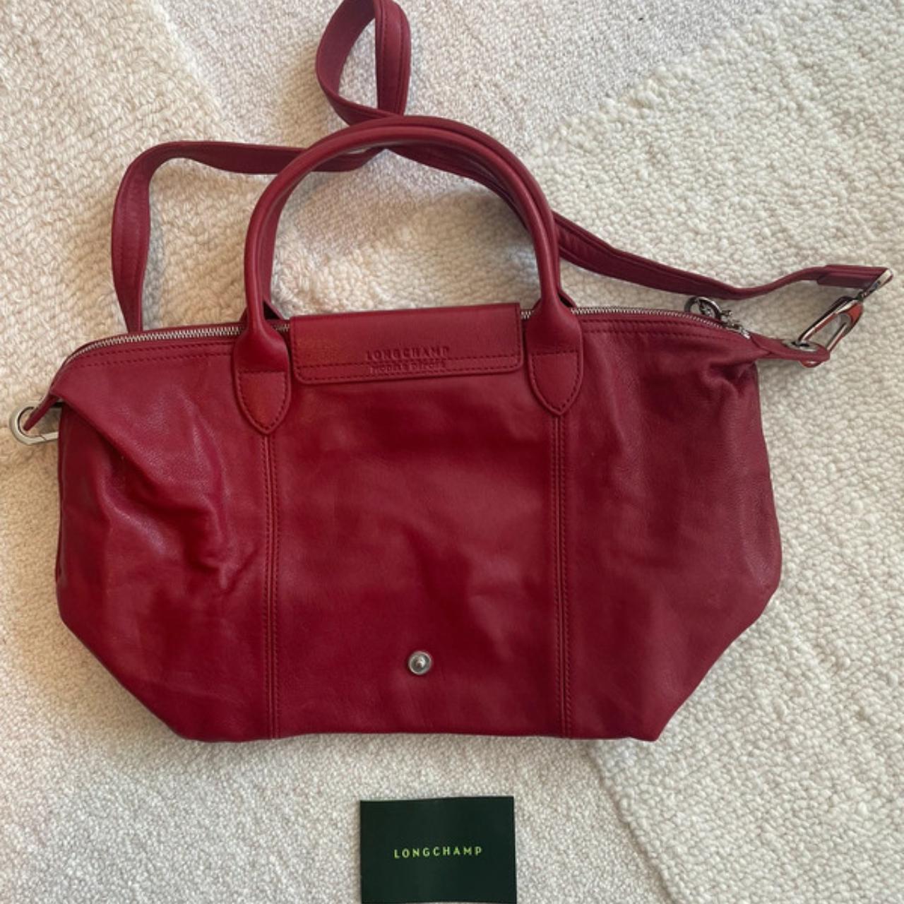 Red Leather Pliage Longchamp Handbag - Unusued - Depop