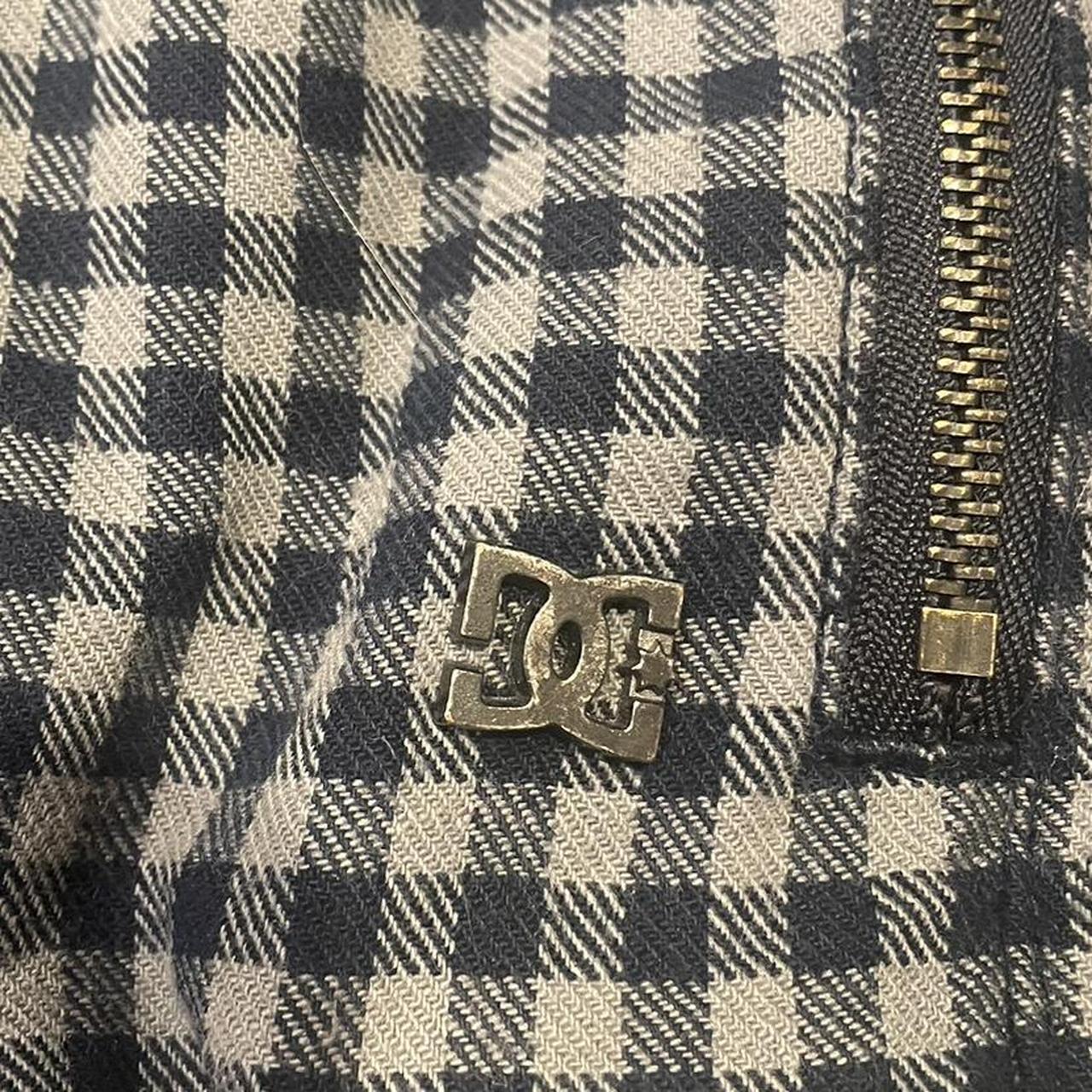 Checkered blue and grey DC thin jacket top with with... - Depop