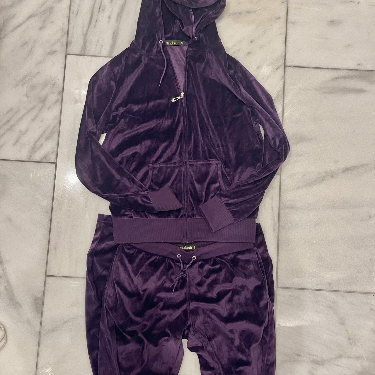 Dark purple velvet tracksuit set (Comes with... - Depop