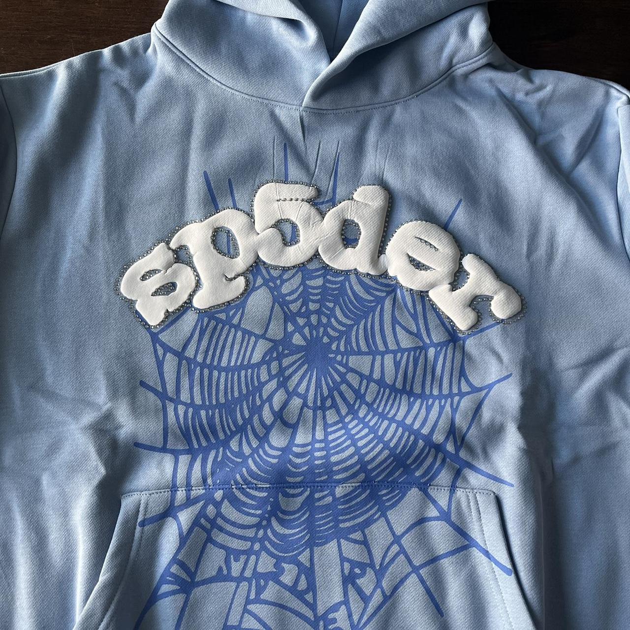 Sp5der hoodie sky blue size M Brand new - Depop