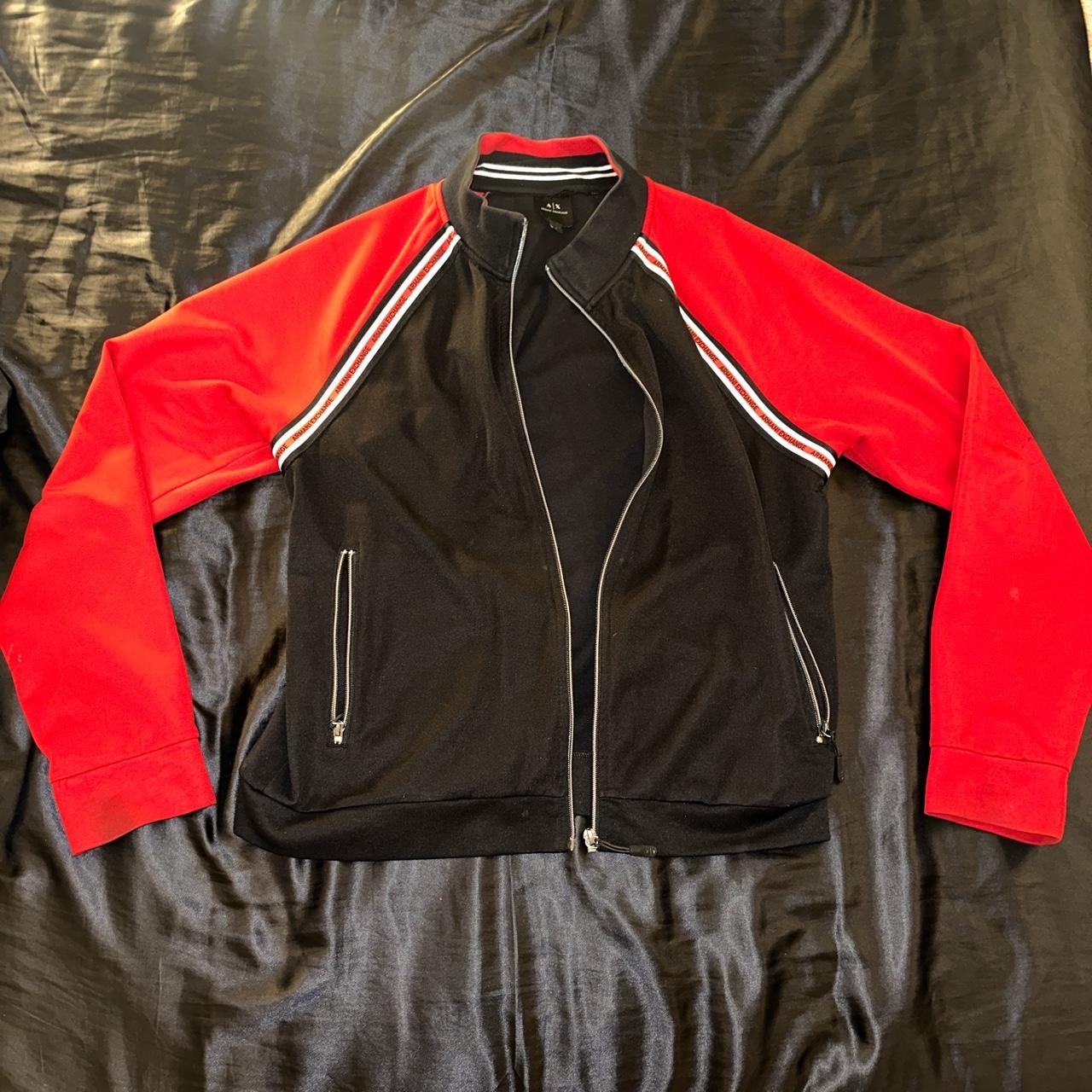 Black and Red Armani Exchange Jacket with White,... - Depop