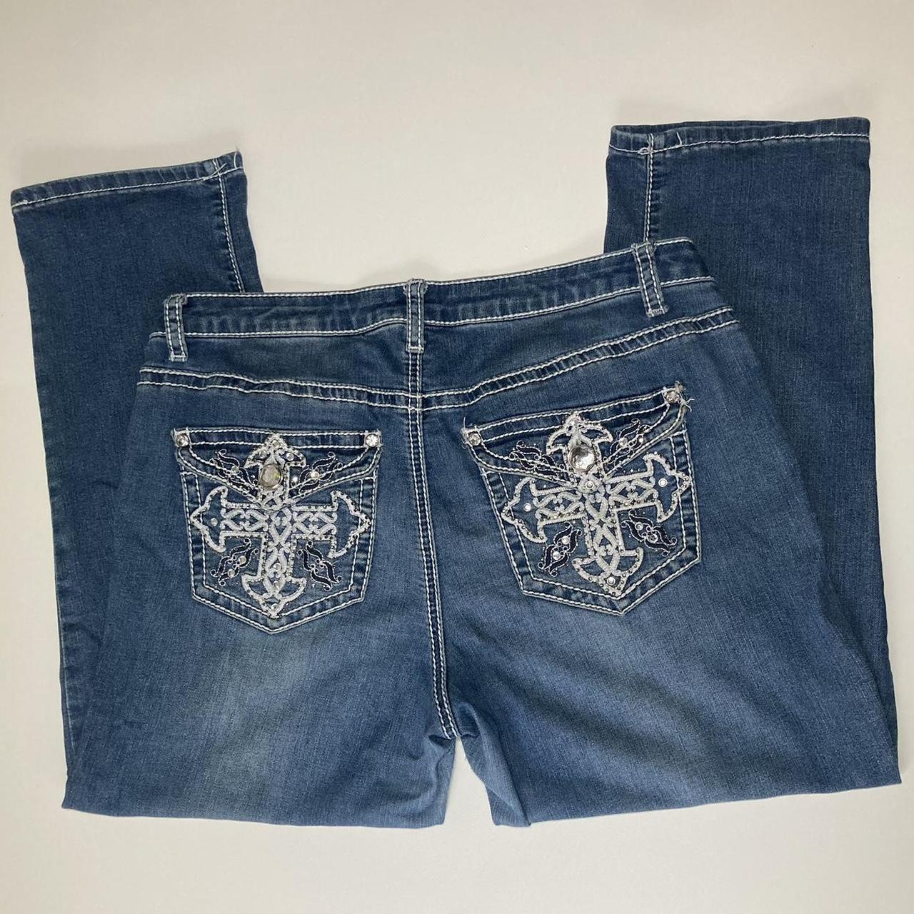 Y2K Denim💙 Embroidered cross blue jeans See last... - Depop