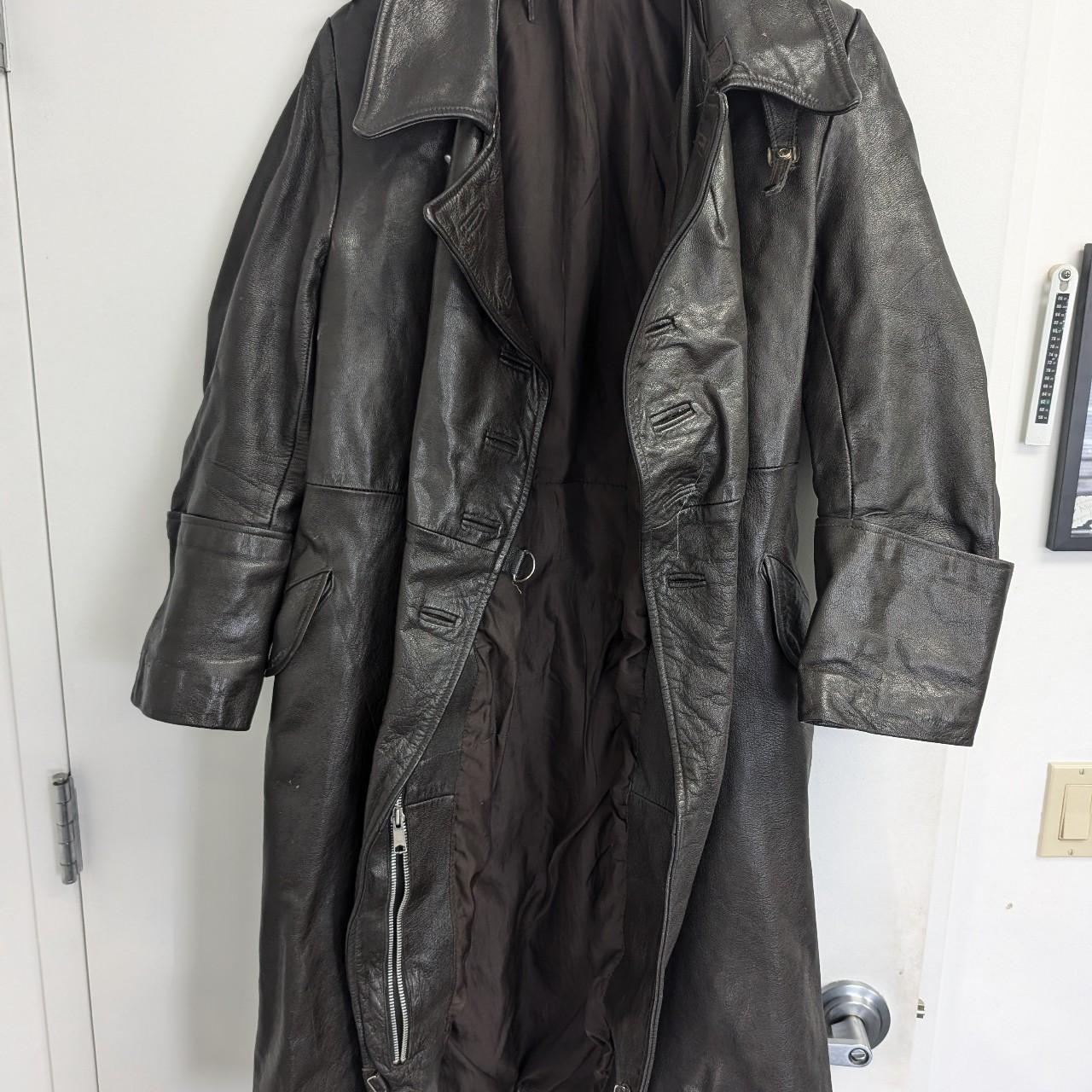 Dark brown leather duster - very nice coat - minor... - Depop