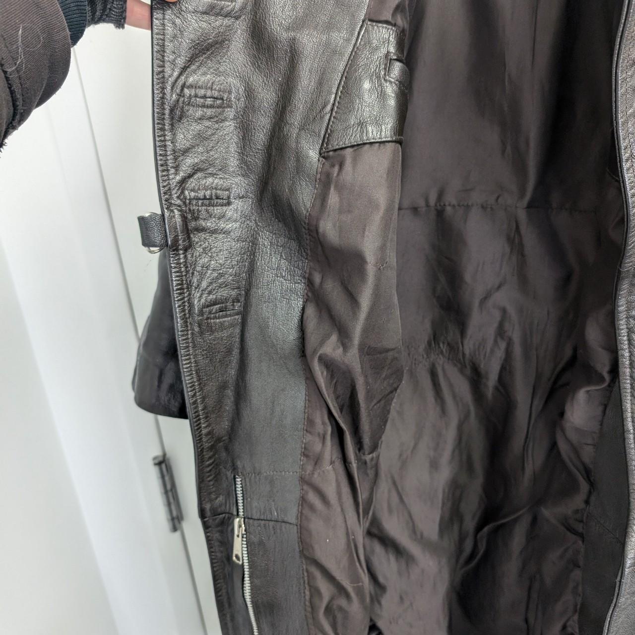 Dark brown leather duster - very nice coat - minor... - Depop