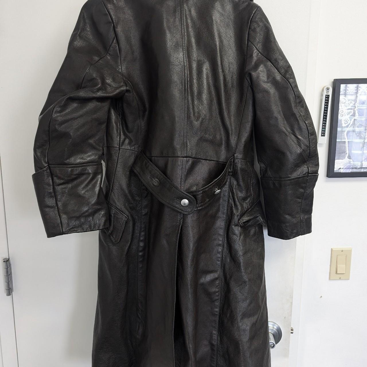 Dark brown leather duster - very nice coat - minor... - Depop