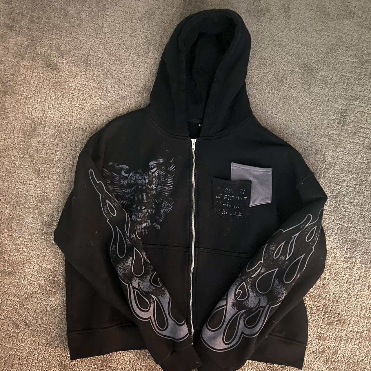 large project capri zip up hoodie black - Depop