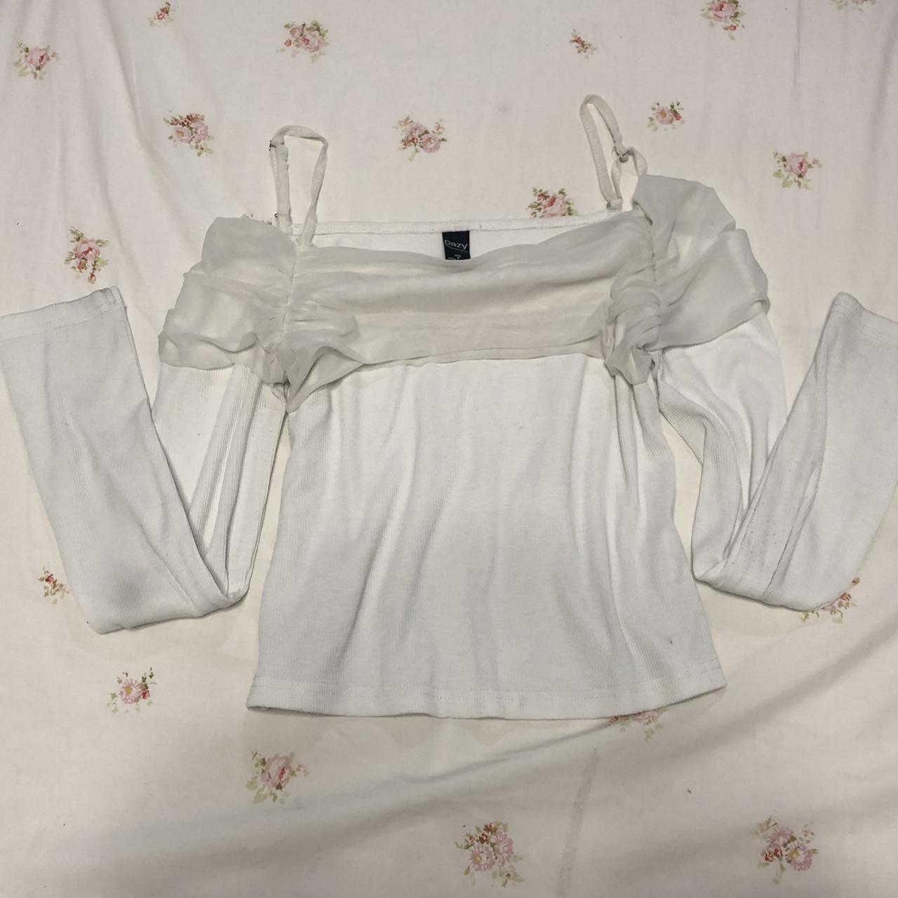 White Shoulder-less Sheer with Straps Top - Depop