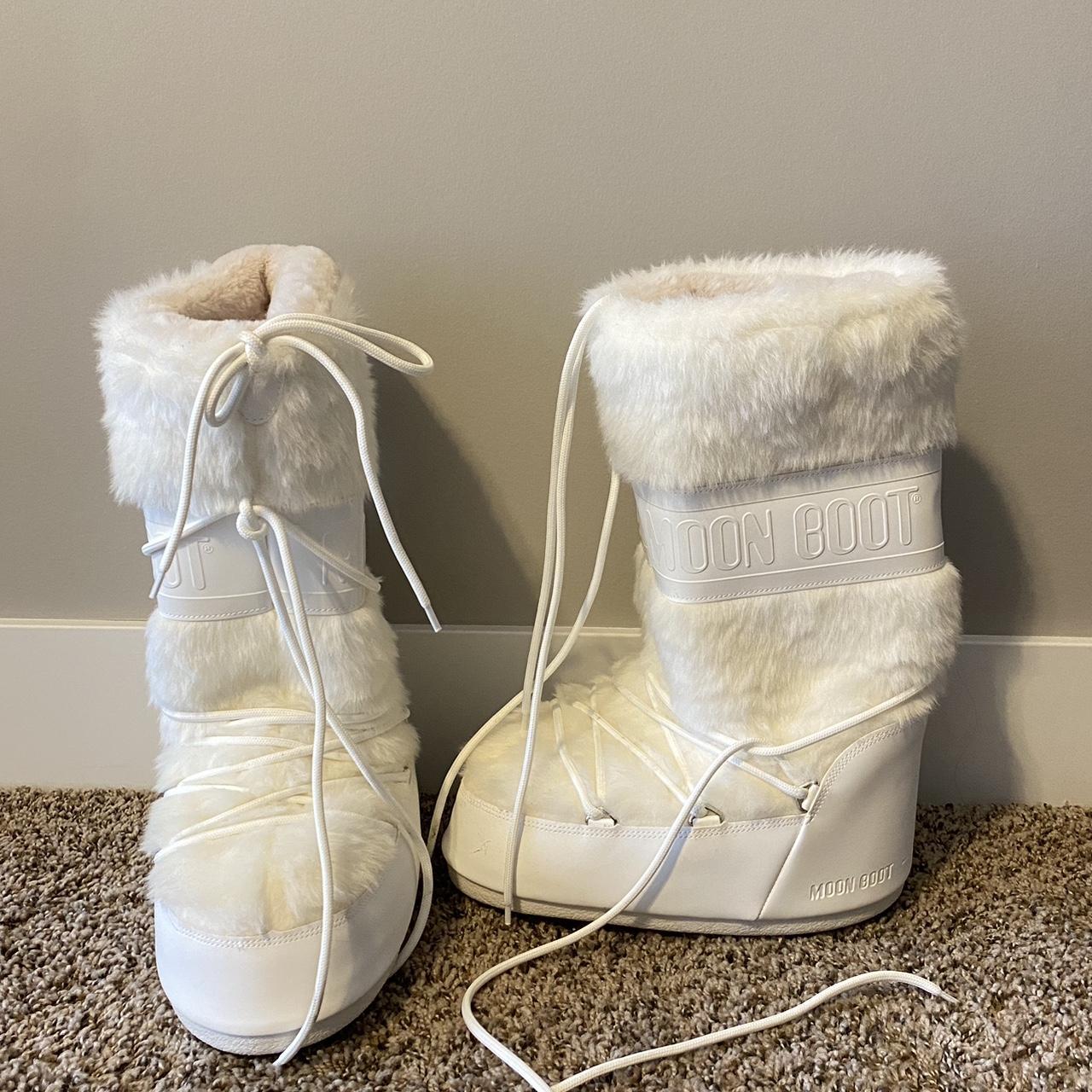 Icon White Faux-Fur Moon Boots in Optical White... - Depop