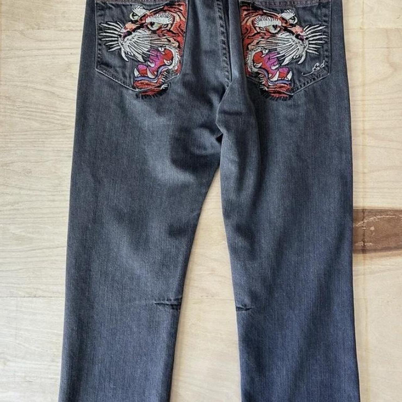 Ed Hardy Tiger Embroidered Jeans Size... - Depop