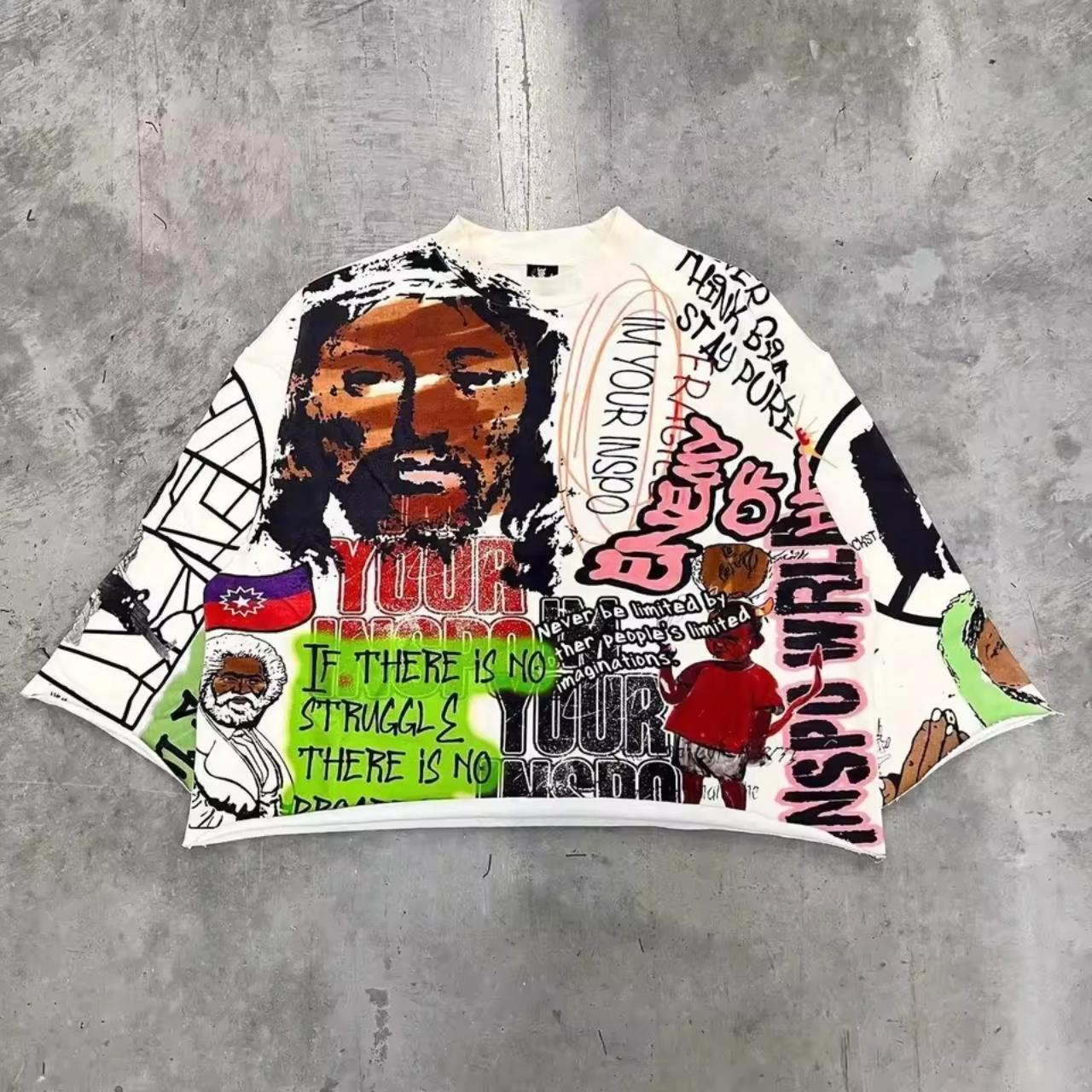 Y2K Jesus Graphic Cropped Tee Extremely High... | Depop