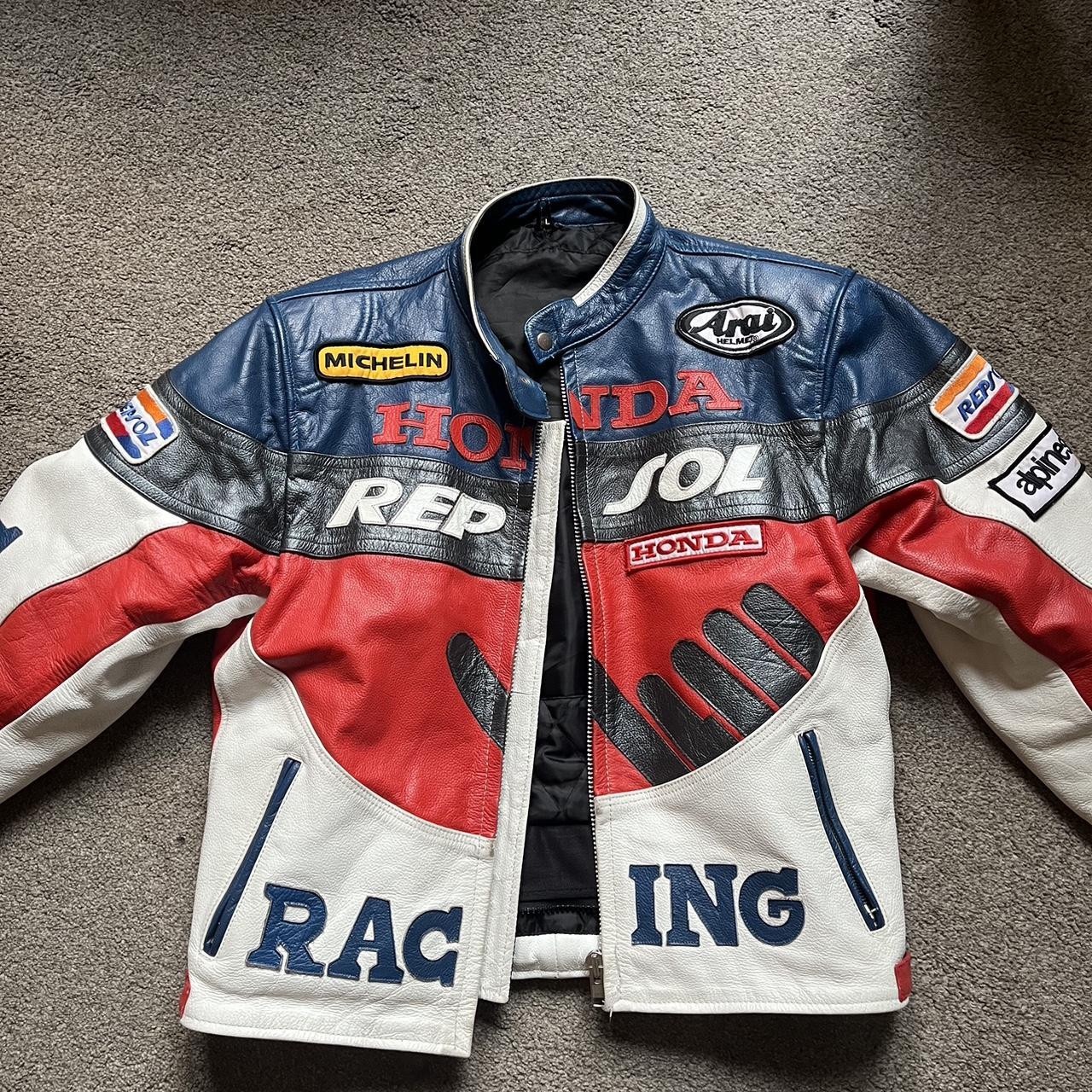 Gorgeous vintage racing leather jacket! In perfect... - Depop