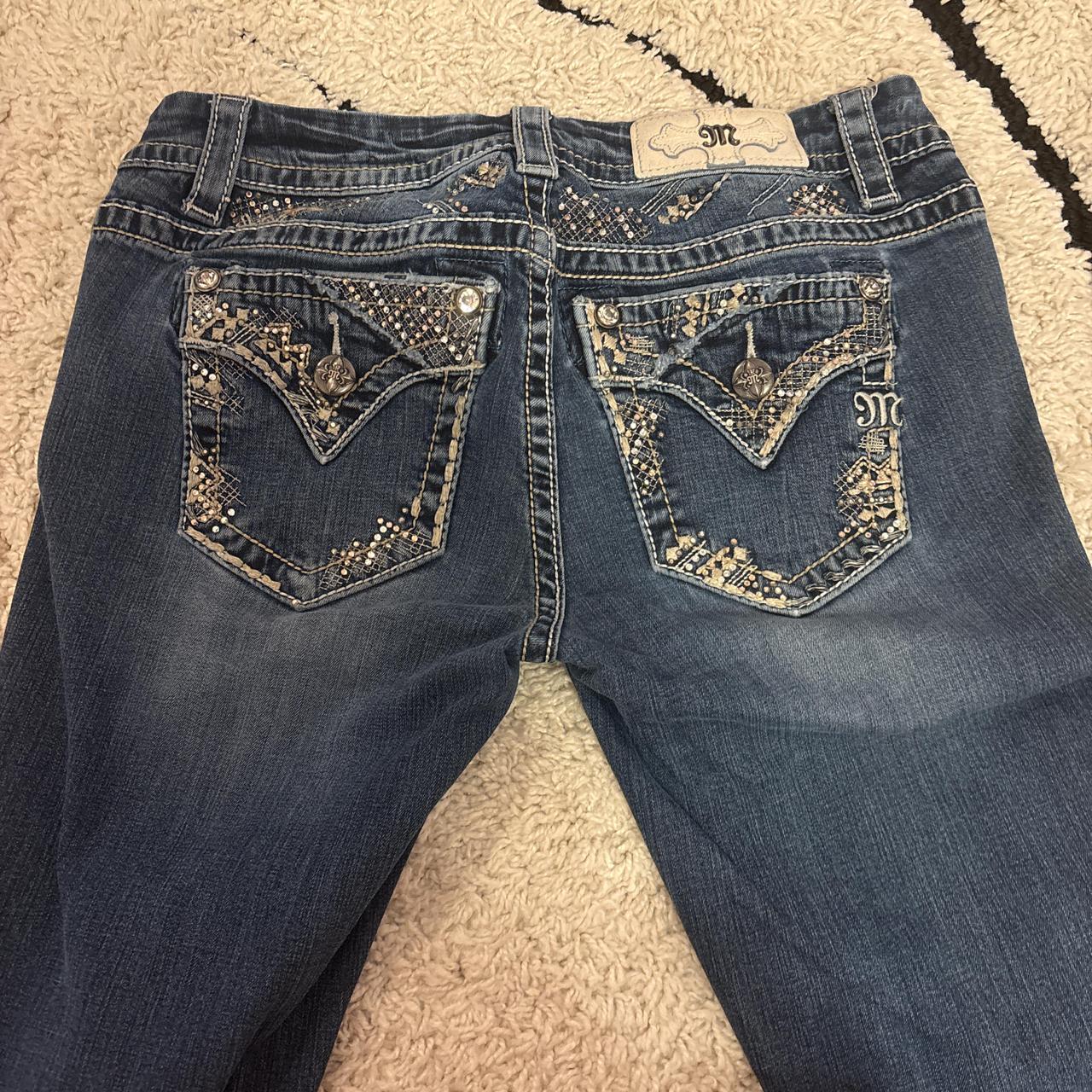 Low rise Miss Me jeans with white embroidery - size... | Depop