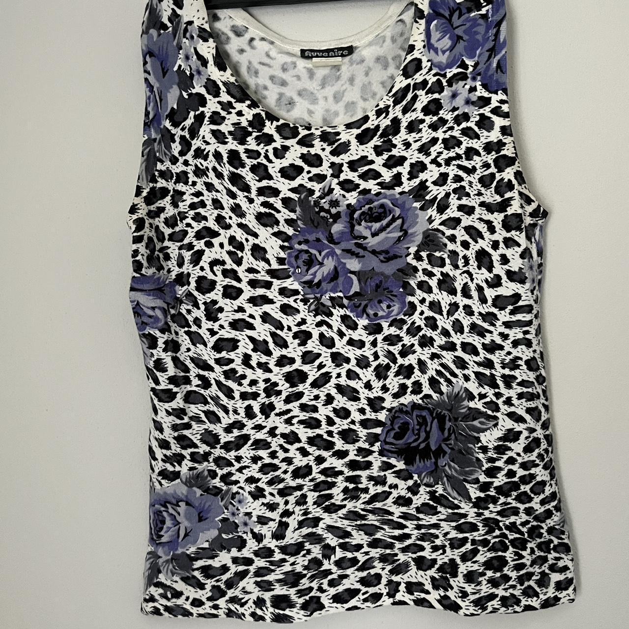 Black and white leopard print sleeveless top with... | Depop