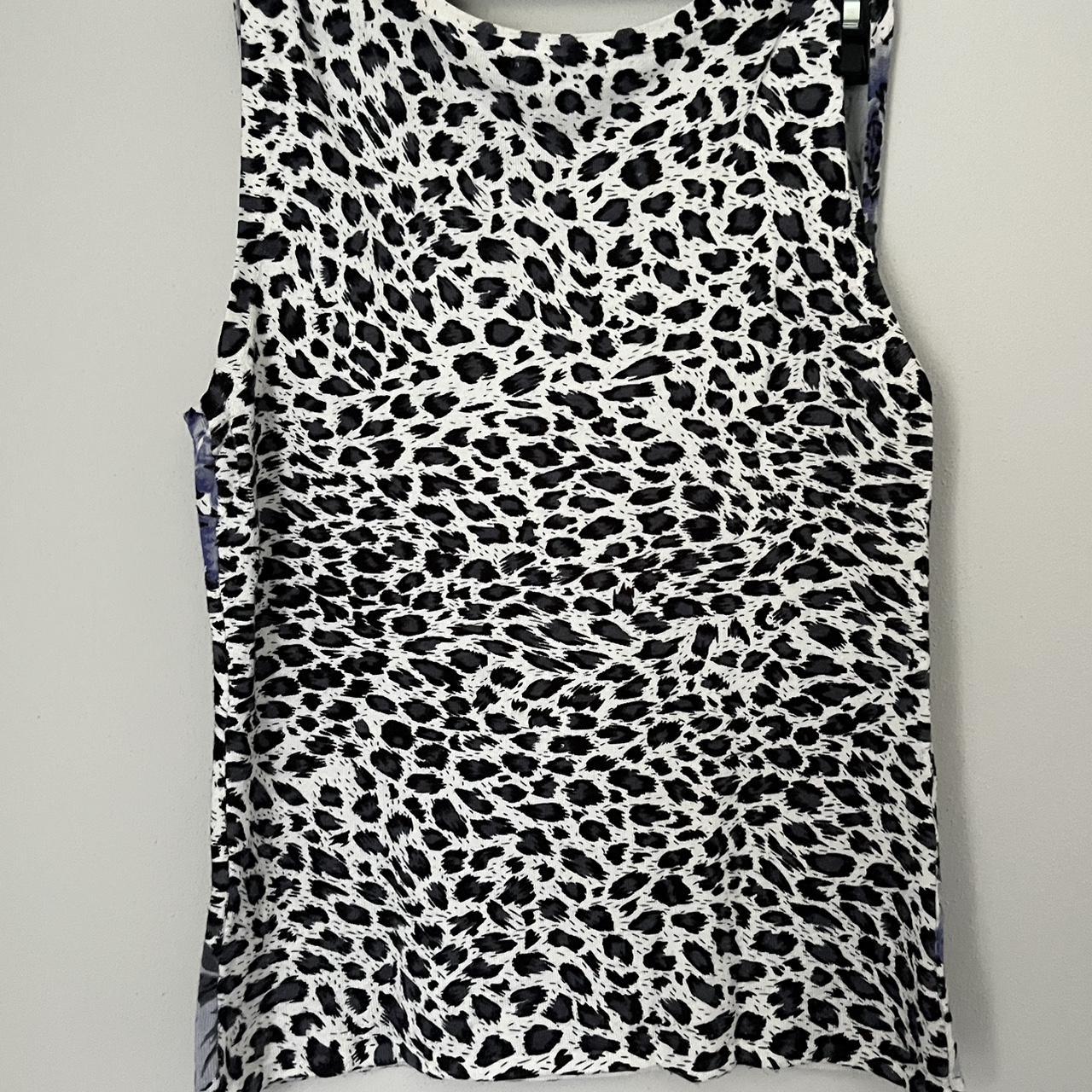 Black and white leopard print sleeveless top with... | Depop