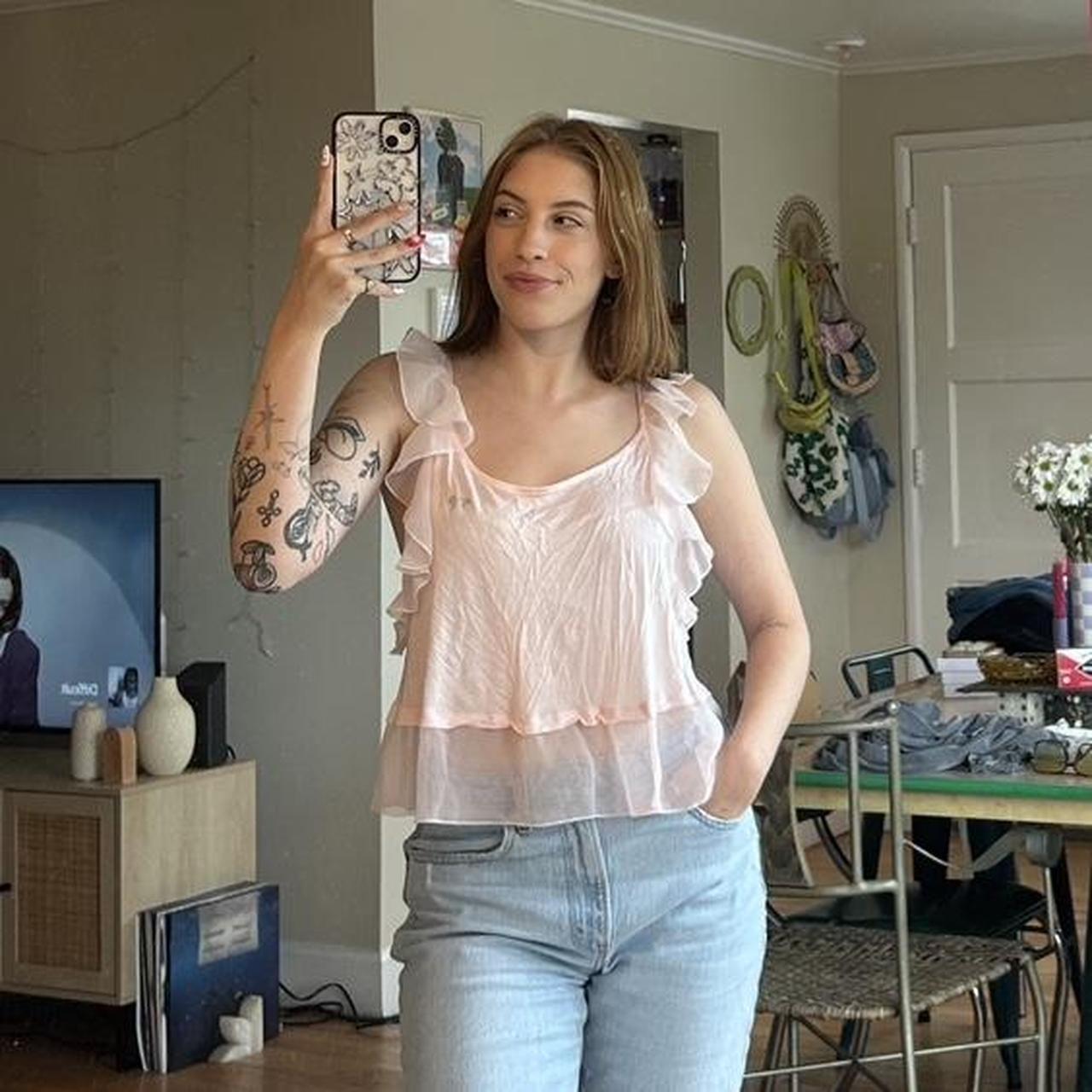 Baby pink Victorias Secret frilly tank top with... - Depop
