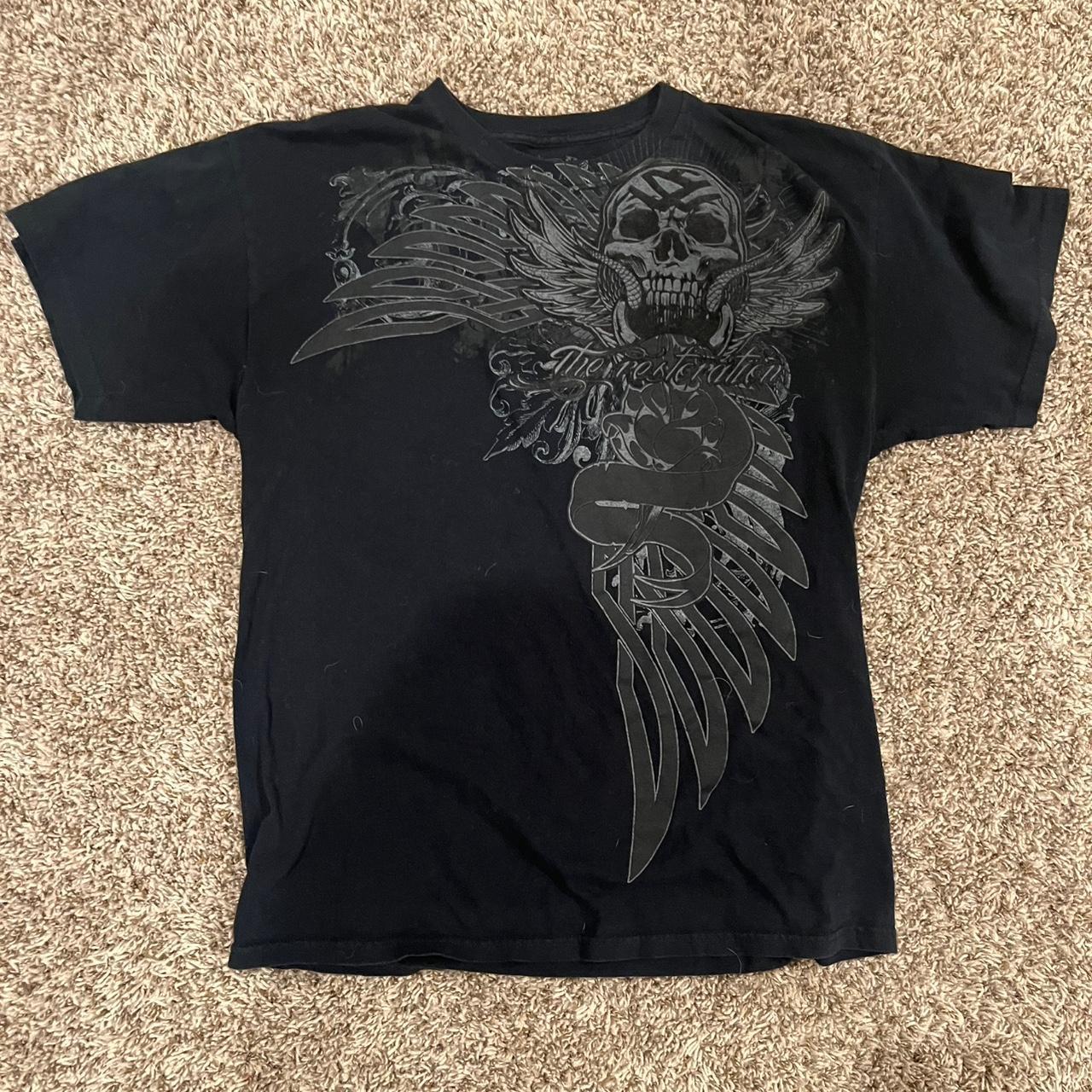 Affliction skull t-shirt with wings and snake design... | Depop