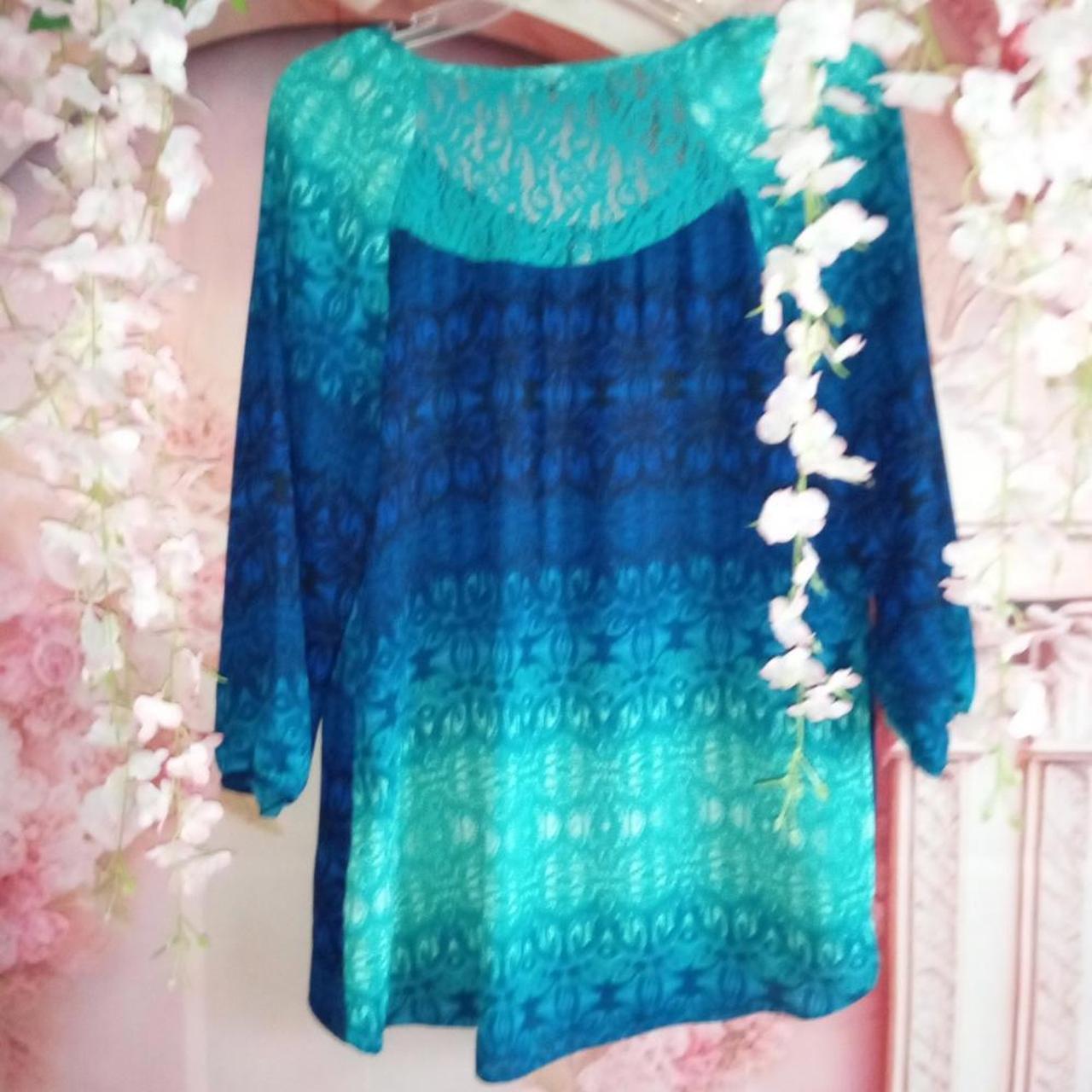 beautiful blouse in a blue pattern with meshing back - Depop