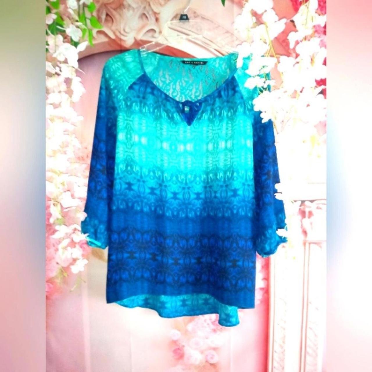 beautiful blouse in a blue pattern with meshing back - Depop