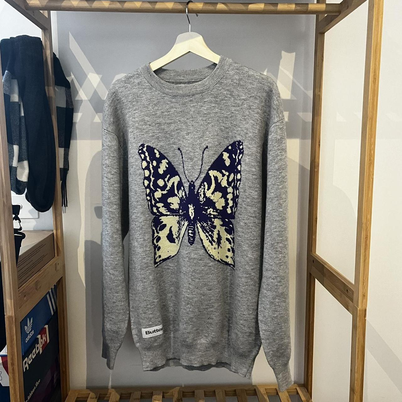 Butter Goods Butterfly Knit Sweater Grey, Size XL - Depop