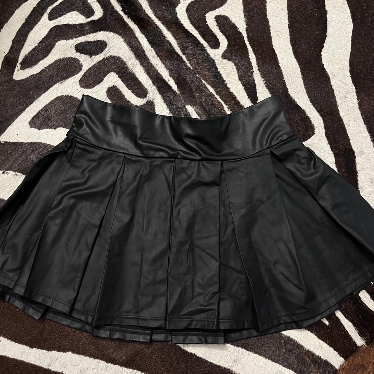 Black vinyl/pleather goth body rage mini skater... | Depop