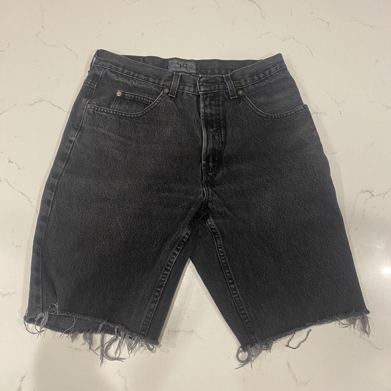 black custom cut jorts/ denim shorts original pants... | Depop