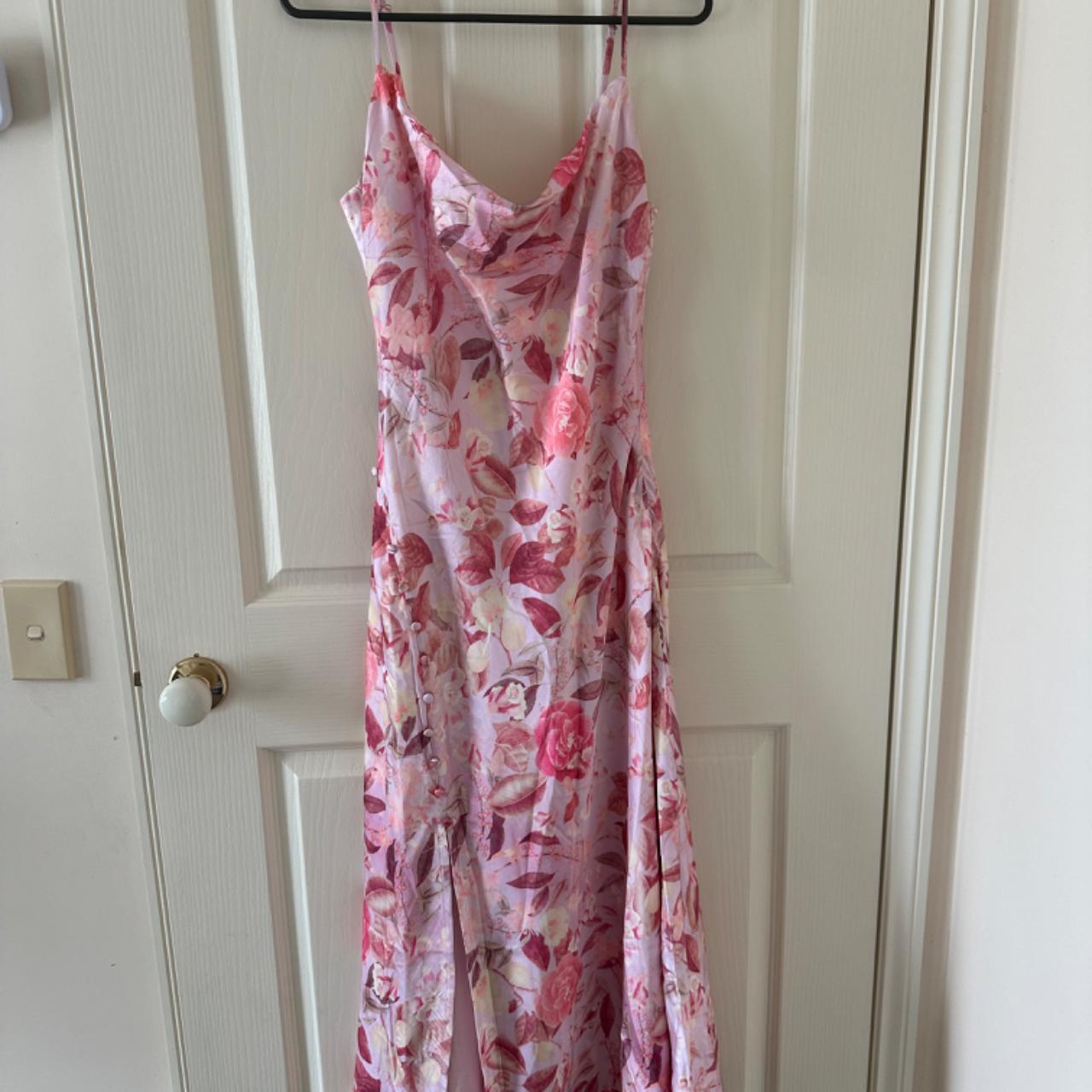Showpo pink floral dress size 12, worn once. Cowl... - Depop
