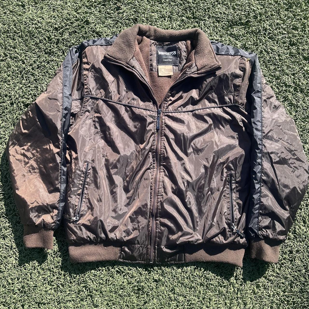 Brown and black vintage 80s windbreaker jacket jacket - Depop
