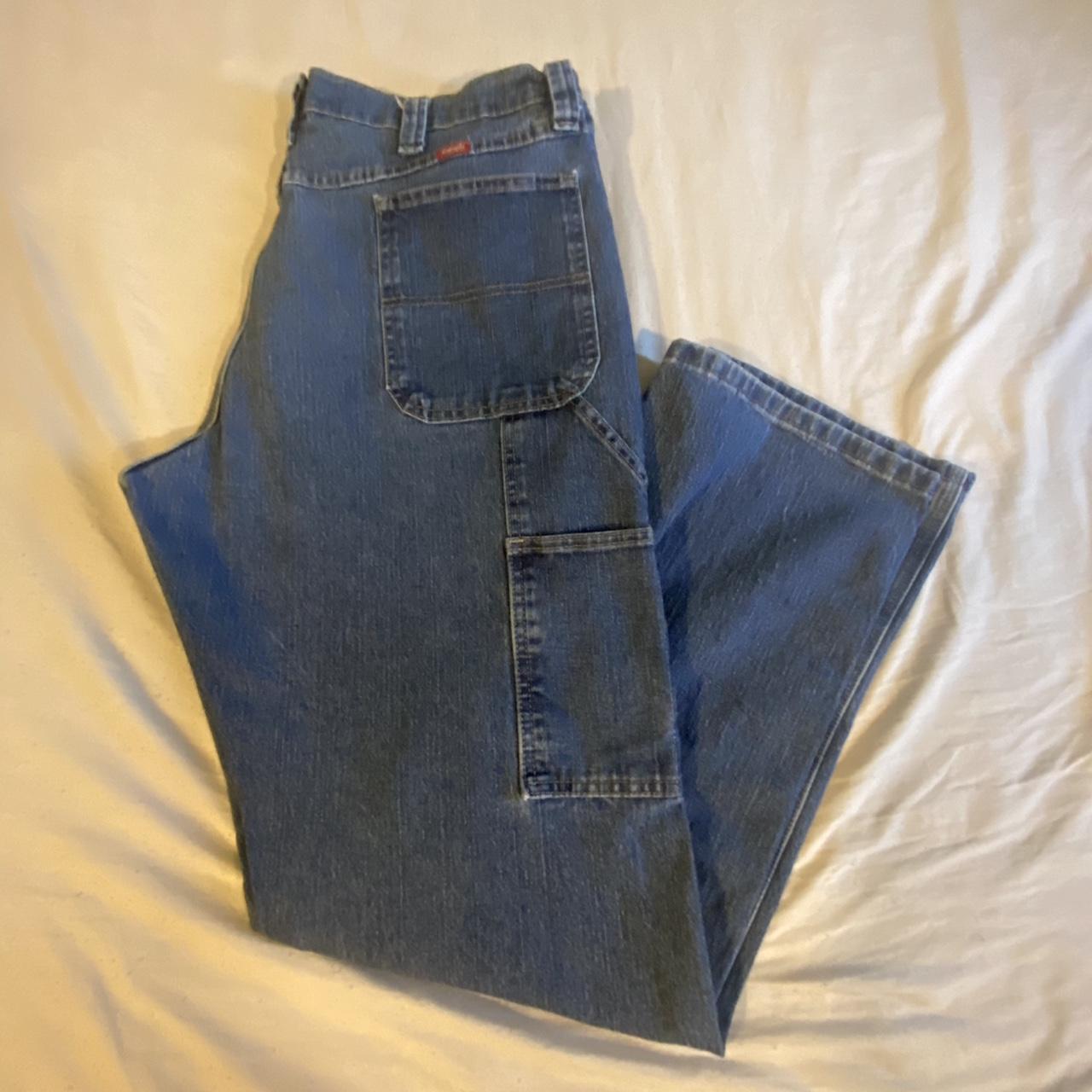 Wrangler blue denim carpenter jeans with a relaxed... | Depop