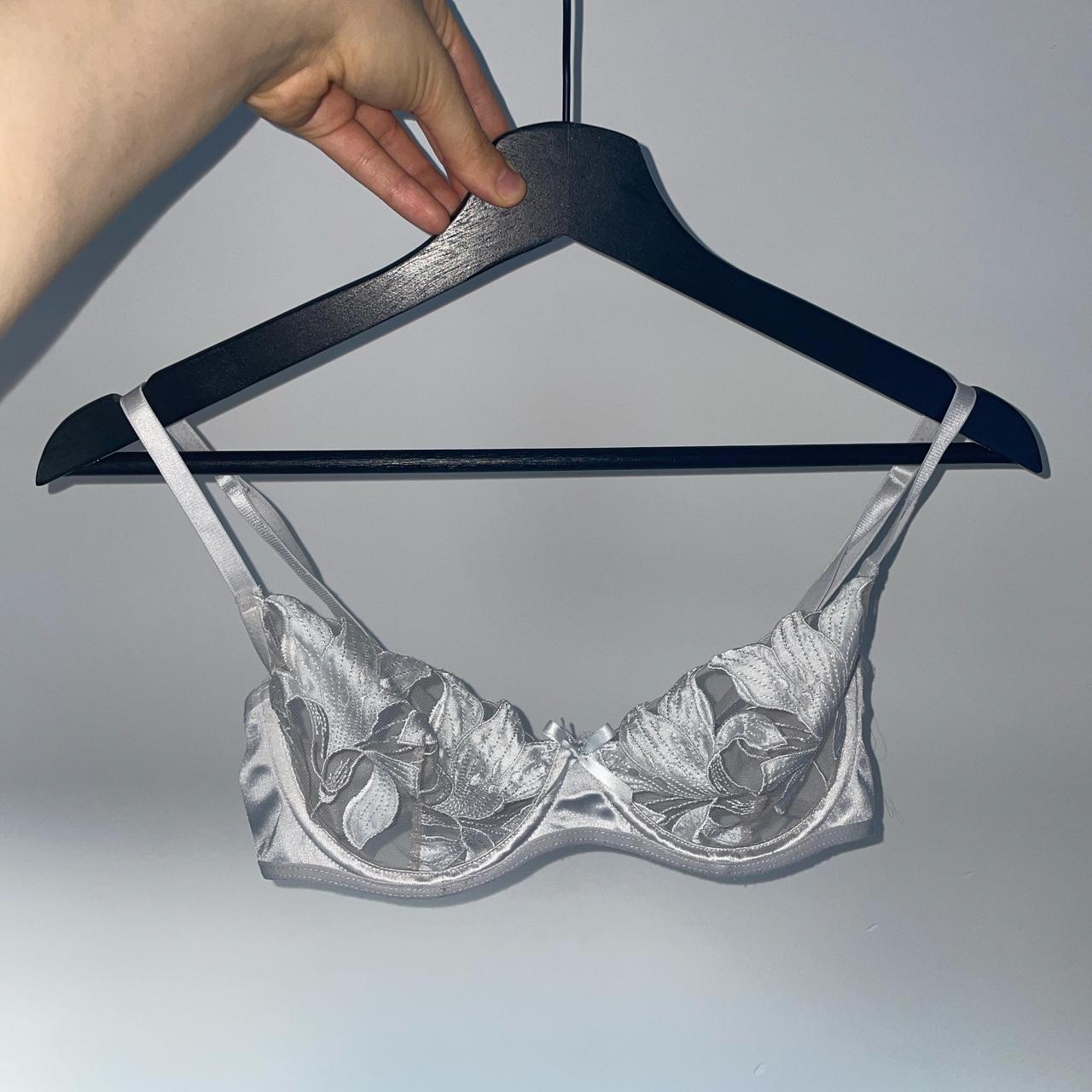 Size 32C/ small, Silver satin underwire bra with... - Depop