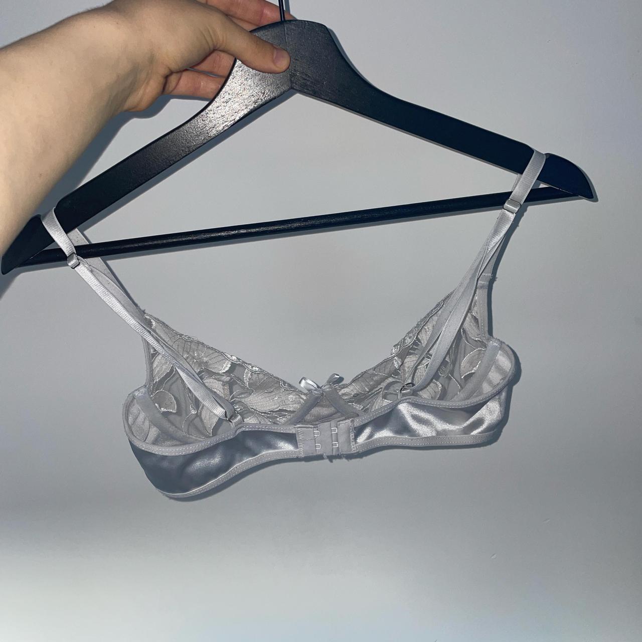 Size 32C/ small, Silver satin underwire bra with... - Depop