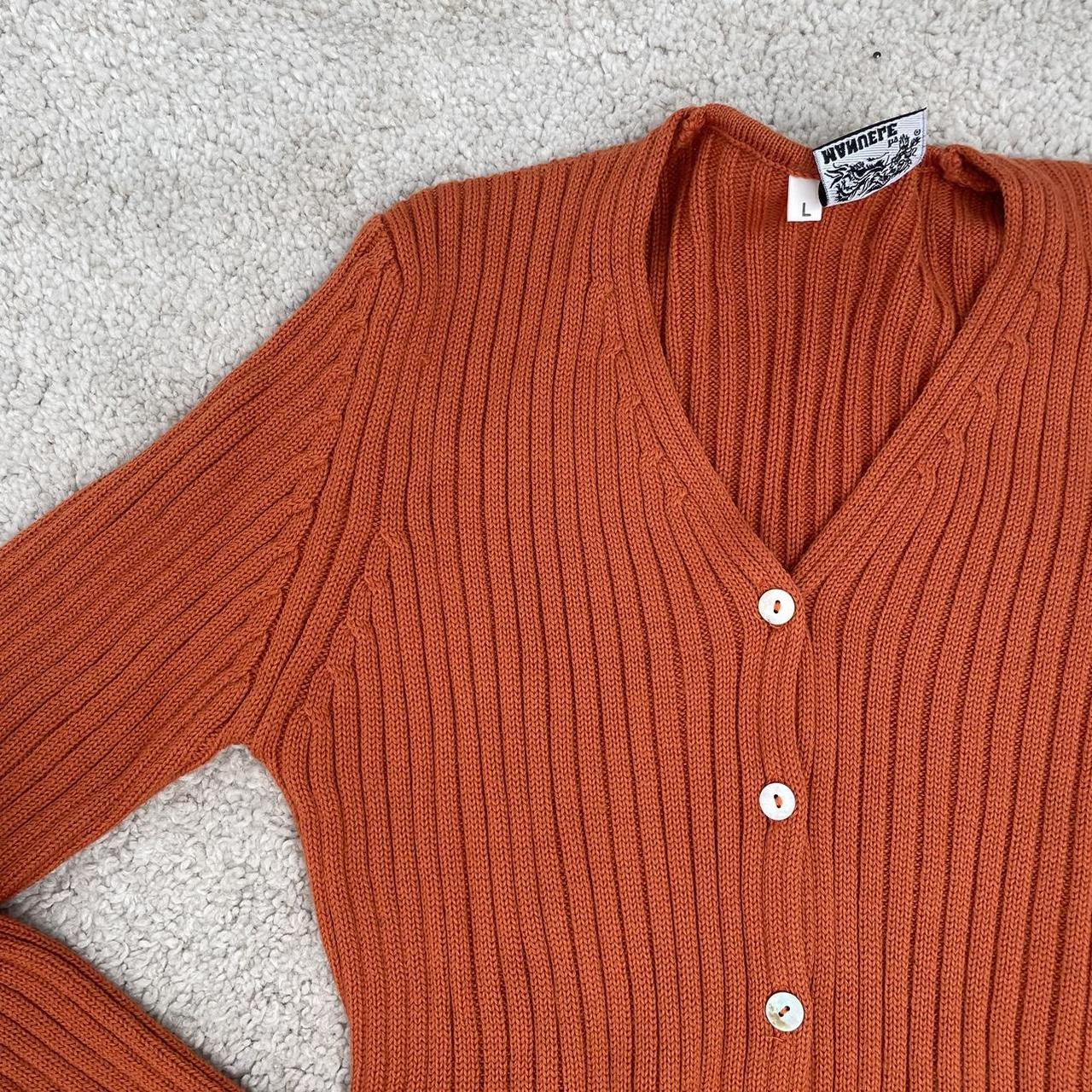 Vintage orange ribbed knit button up cardigan. Size... - Depop