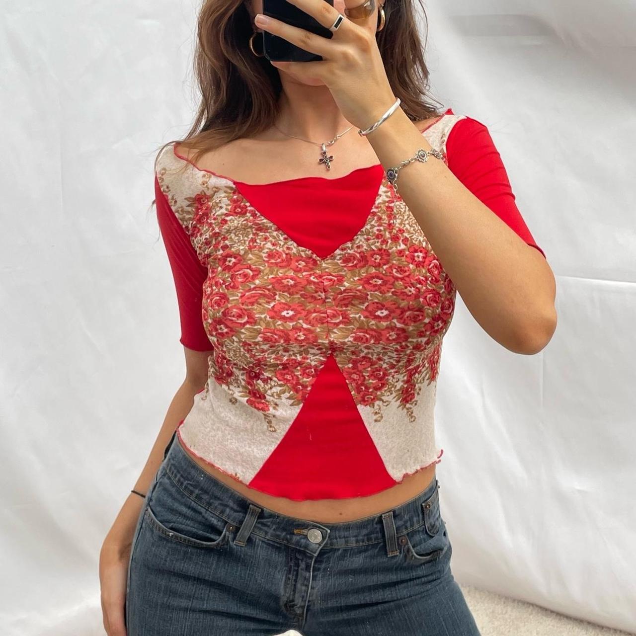 Vintage red sheer mesh long sleeve top blouse.... - Depop