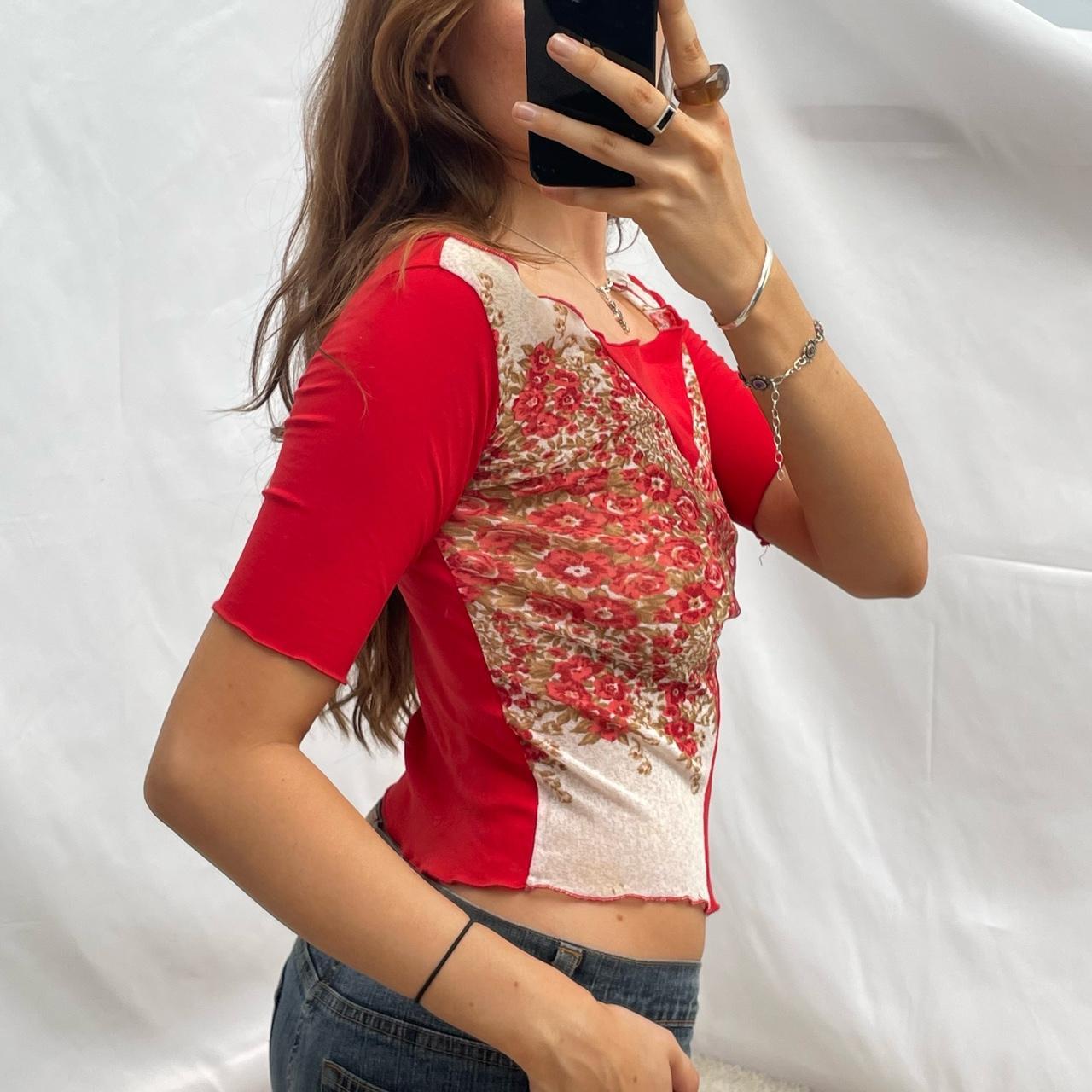 Vintage red sheer mesh long sleeve top blouse.... - Depop