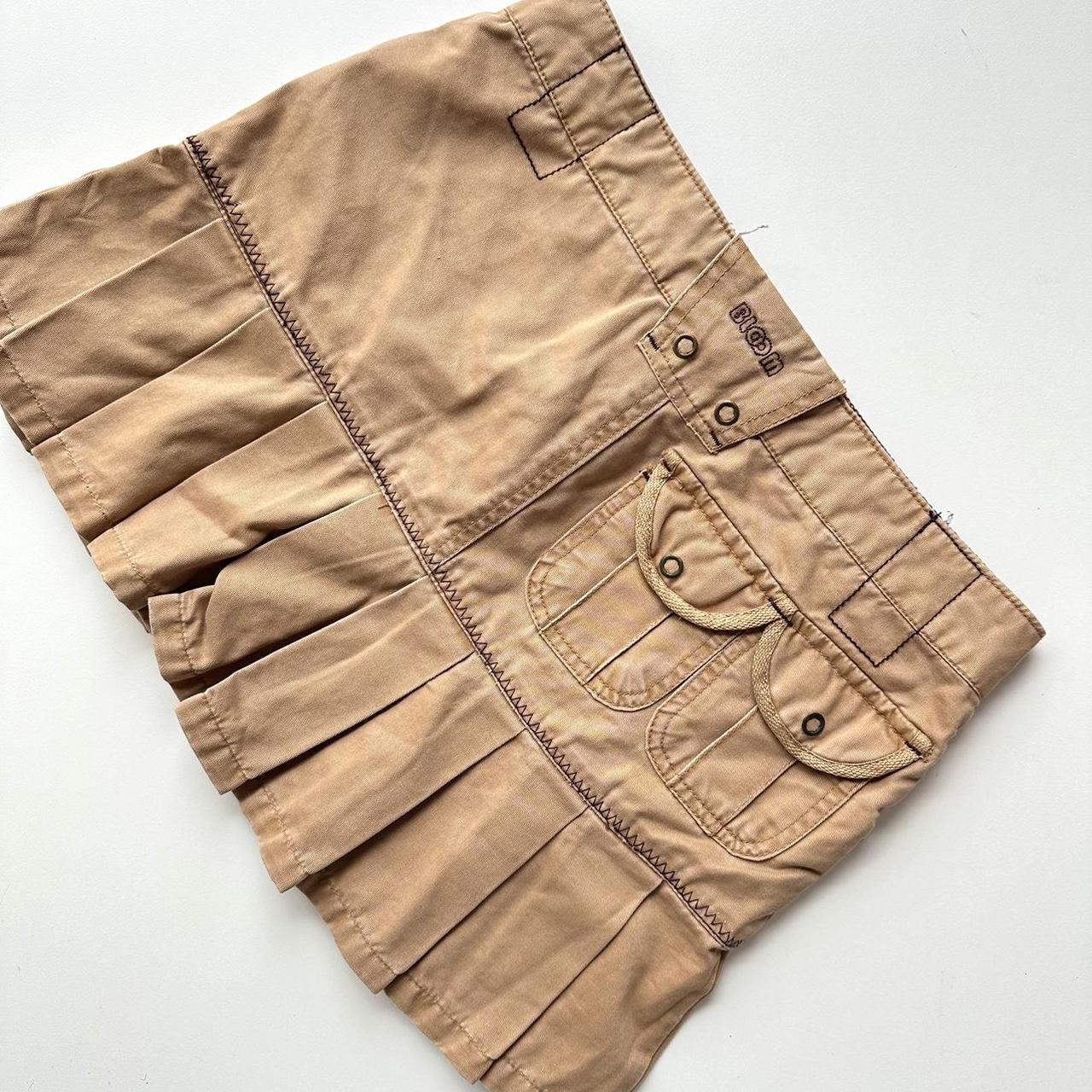vintage tan micro mini skirt. Pleated trim hem... - Depop