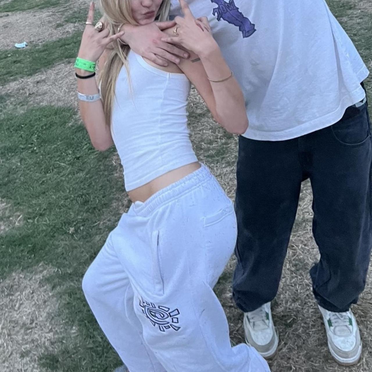 Adwysd white joggers logo bit bleached and faint... - Depop