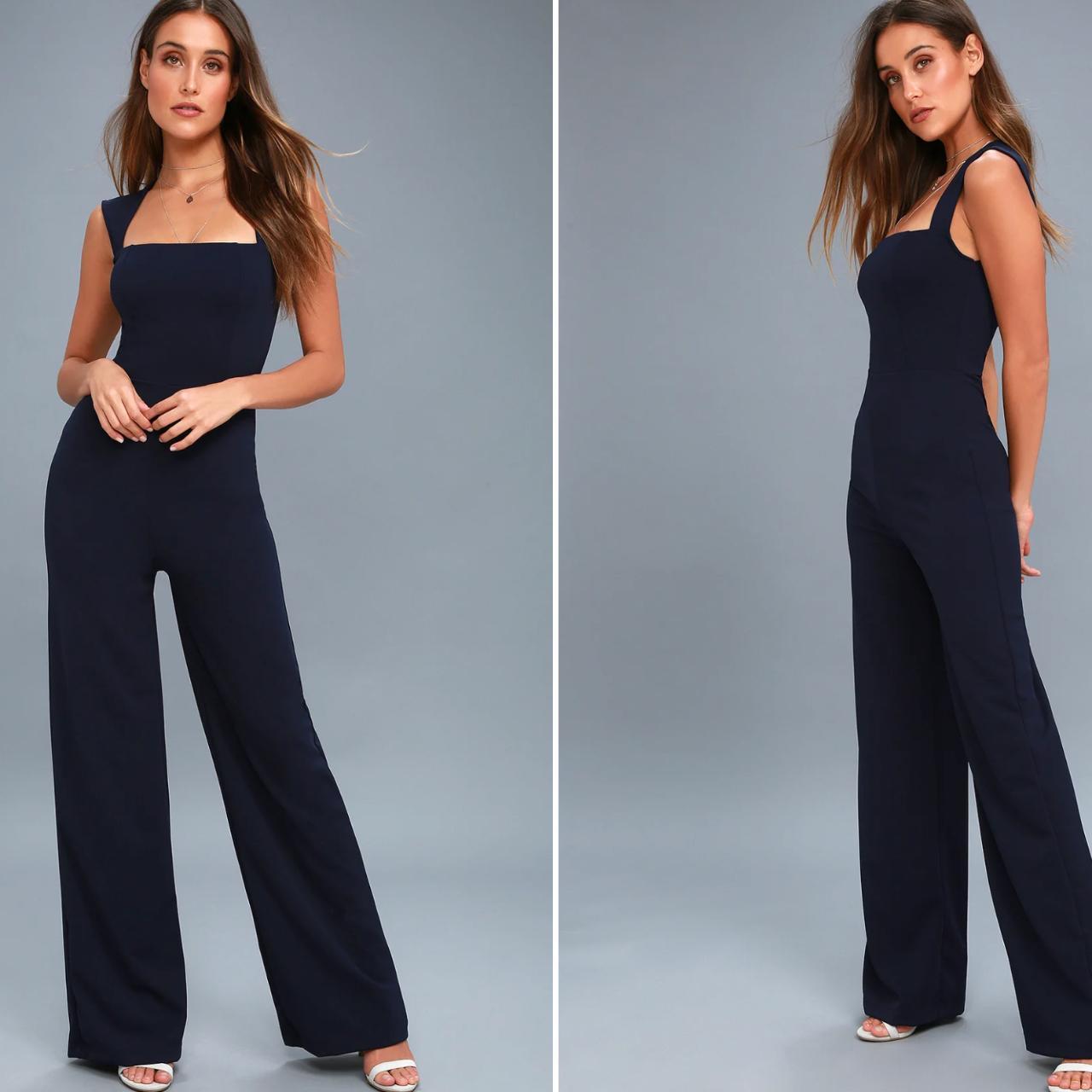 Lulus Enticing Endeavors Navy Jumpsuit (Size Small) - Depop