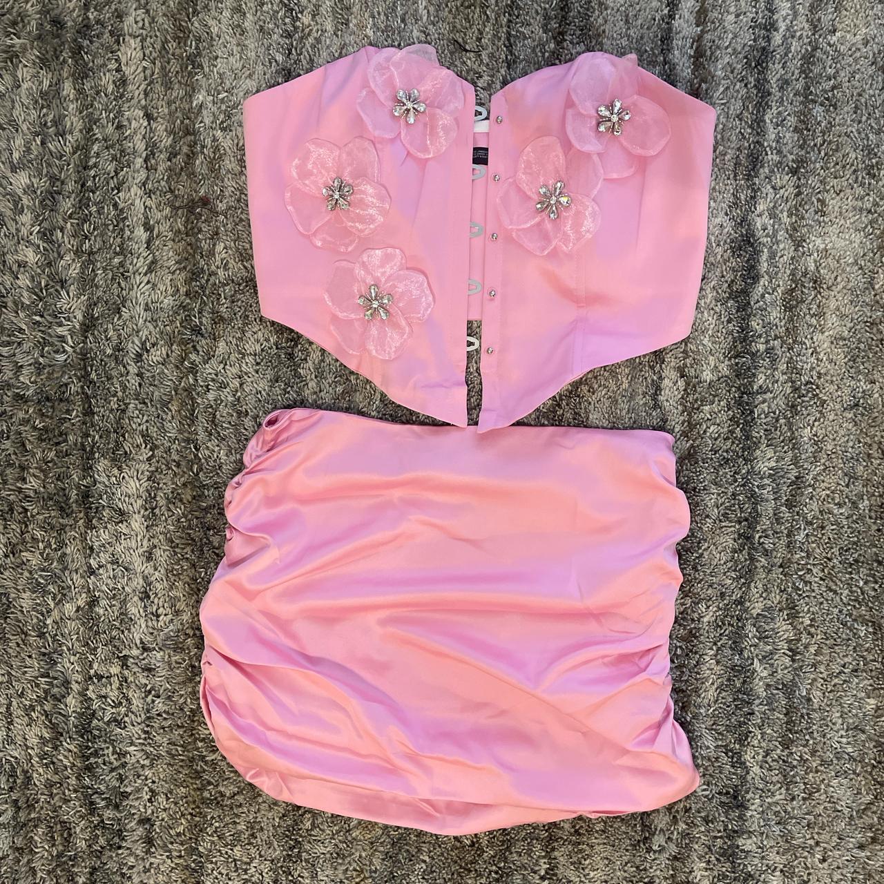 Bubblegum pink silk corset top and skirt set. 3D... | Depop
