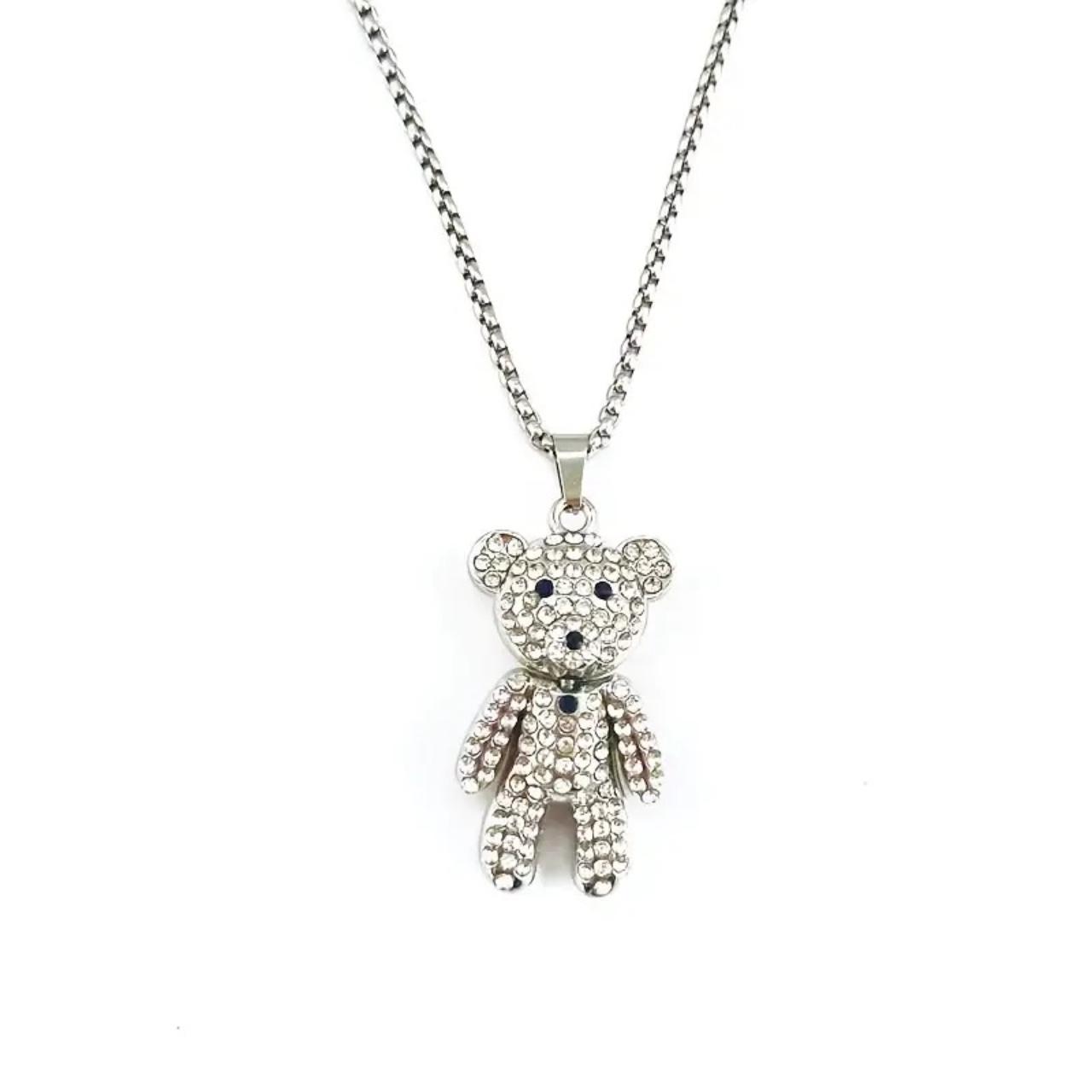 Cute rhinestone bear pendant head swivels with 60cm... - Depop