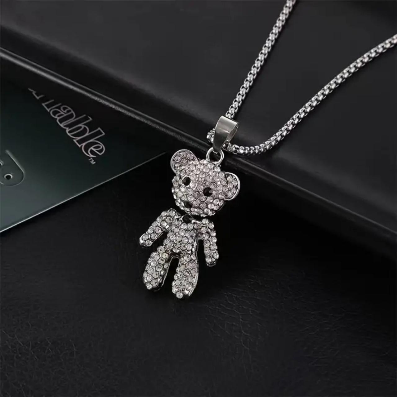 Cute rhinestone bear pendant head swivels with 60cm... - Depop
