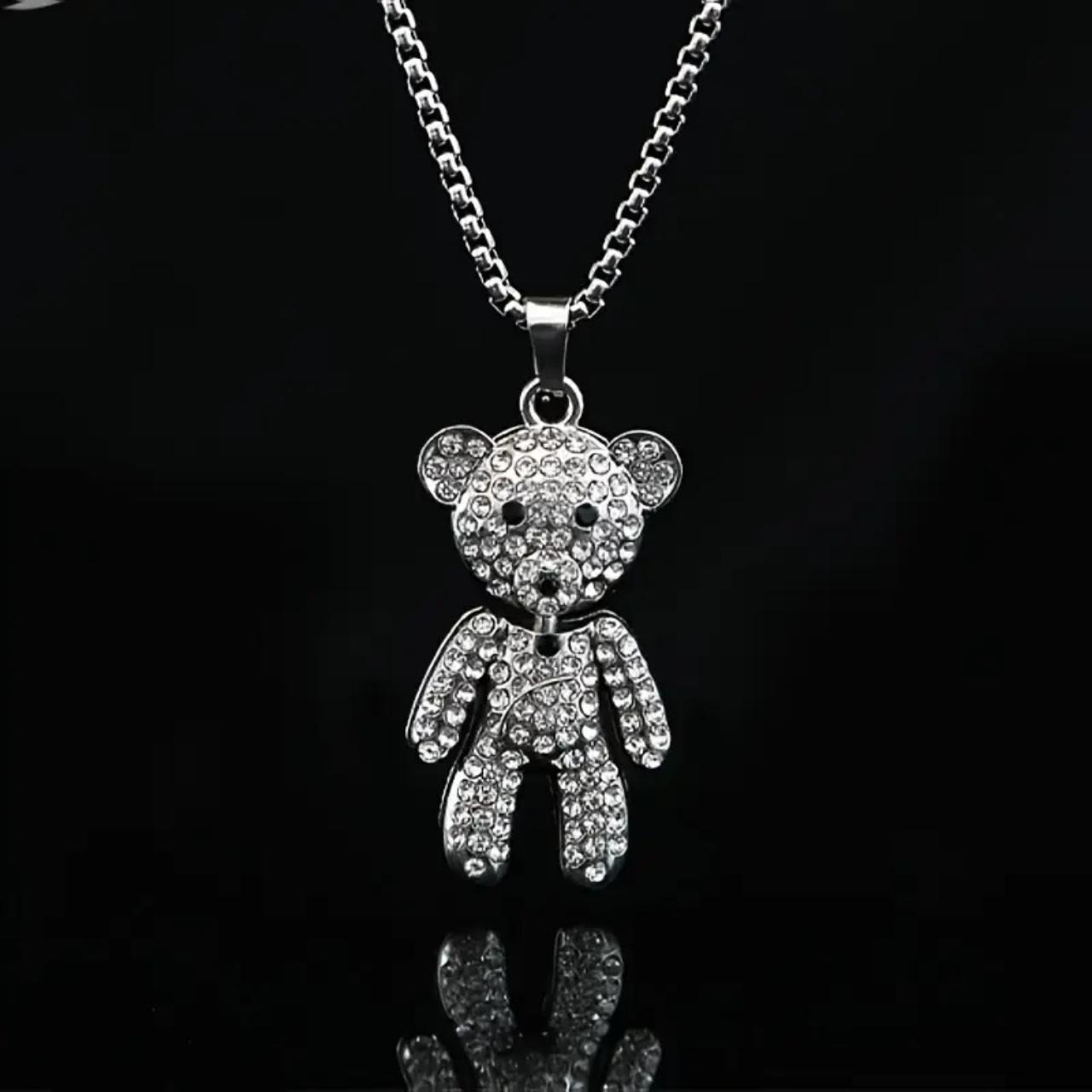 Cute rhinestone bear pendant head swivels with 60cm... - Depop