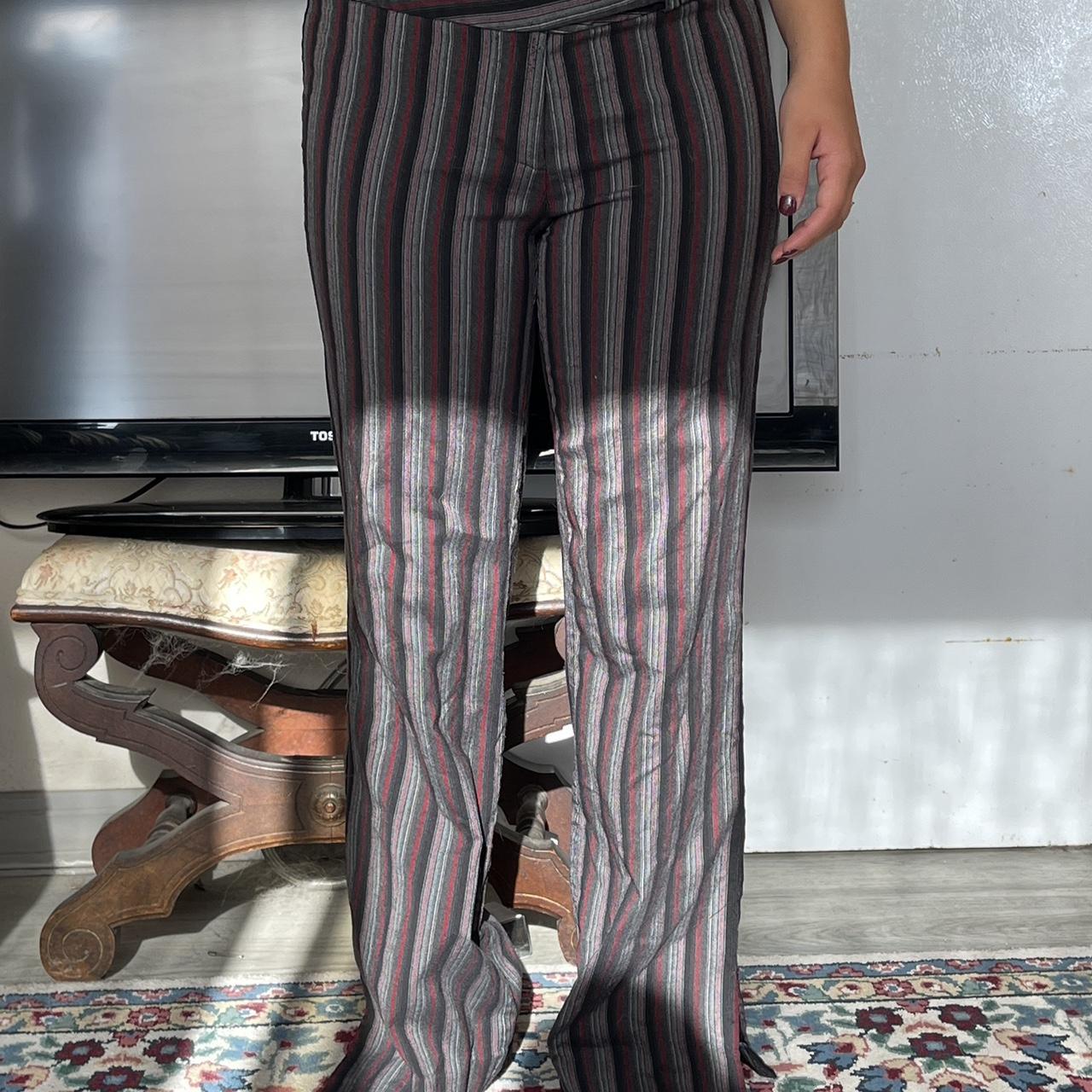 Vintage y2k low rise 90s wide leg pinstripe red and... - Depop