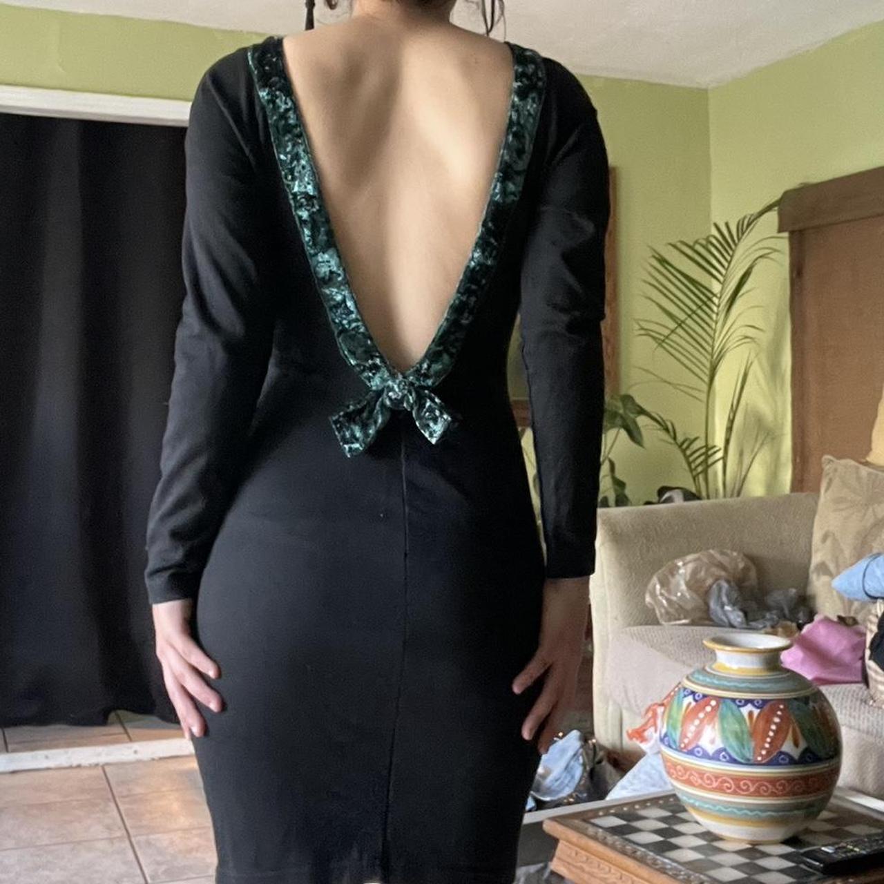 Vintage 90s cotton and velvet low backless dress.... | Depop