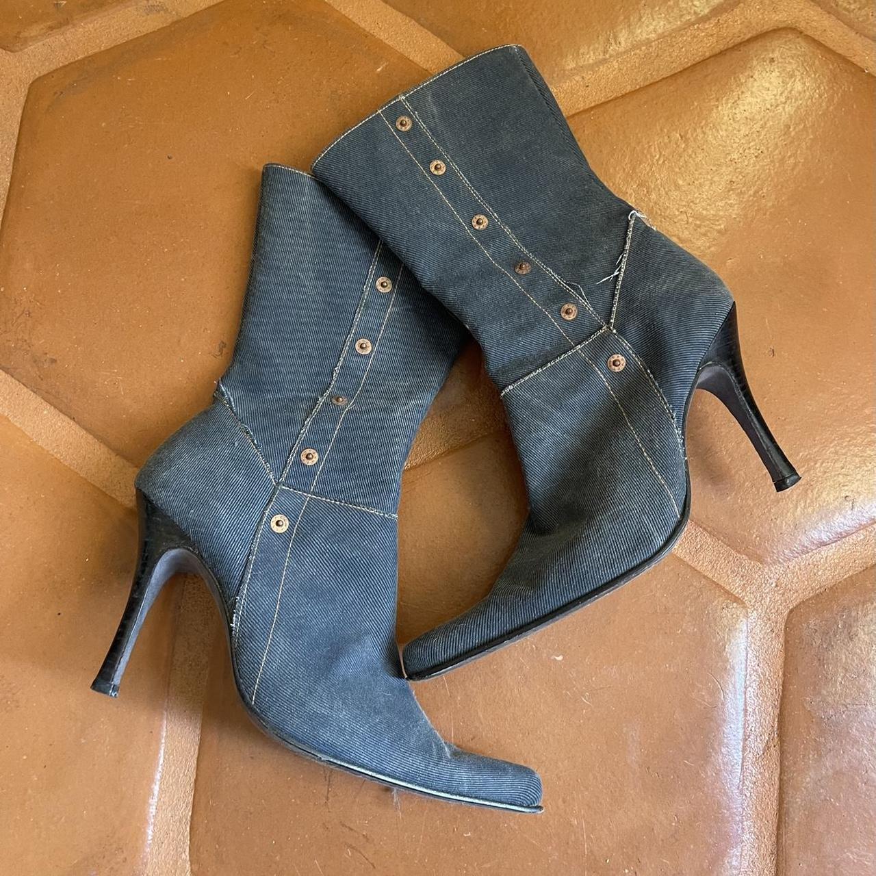 Vintage y2k 90s bebe denim grunge pointed toe high... | Depop