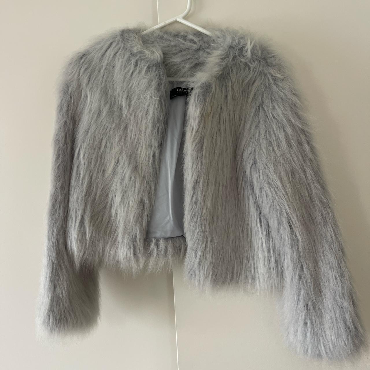 Zara Grey fur jacket size M - Depop